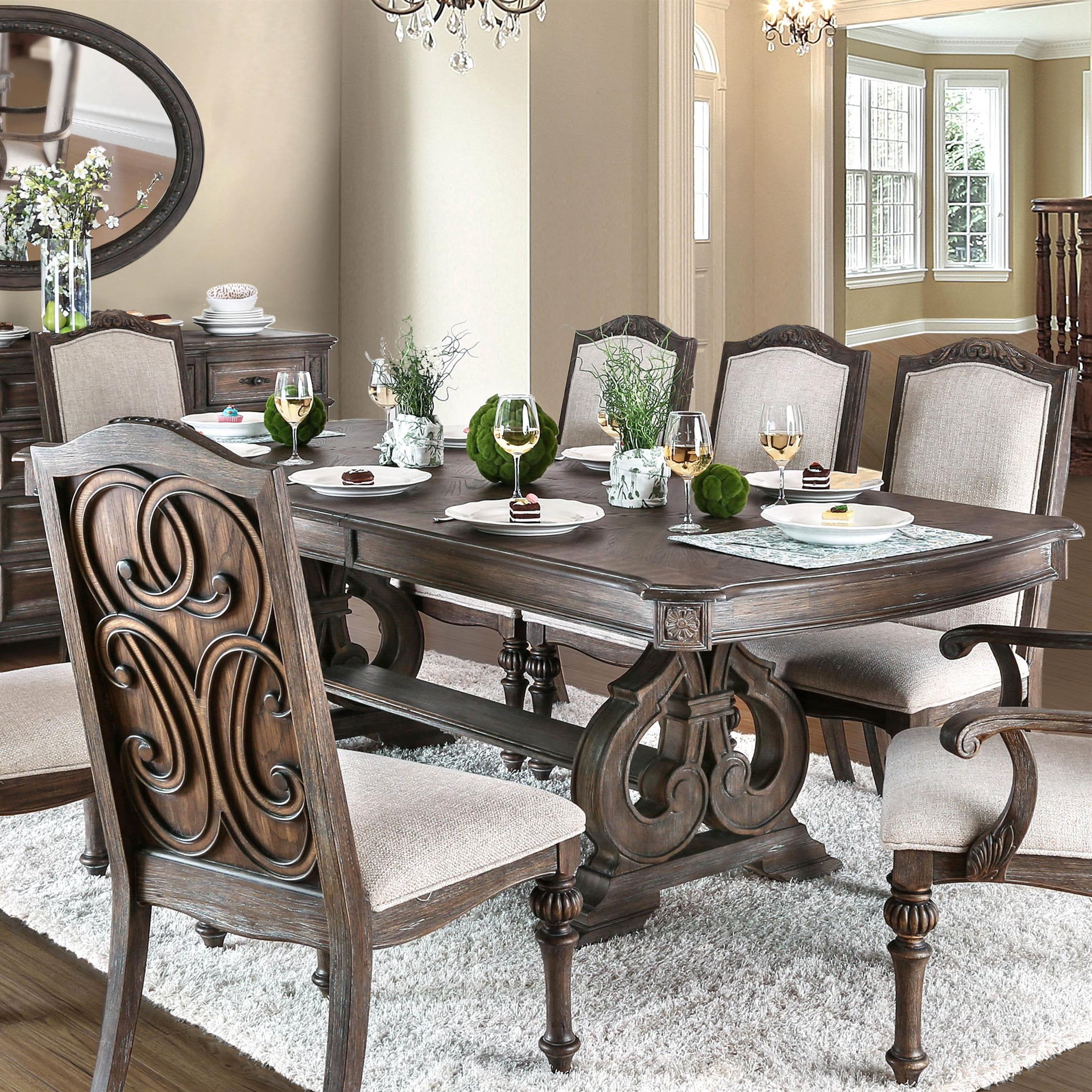 Dining Room 1pc Dining Table W Leaf Trestle Base Rustic Natural Tone ...