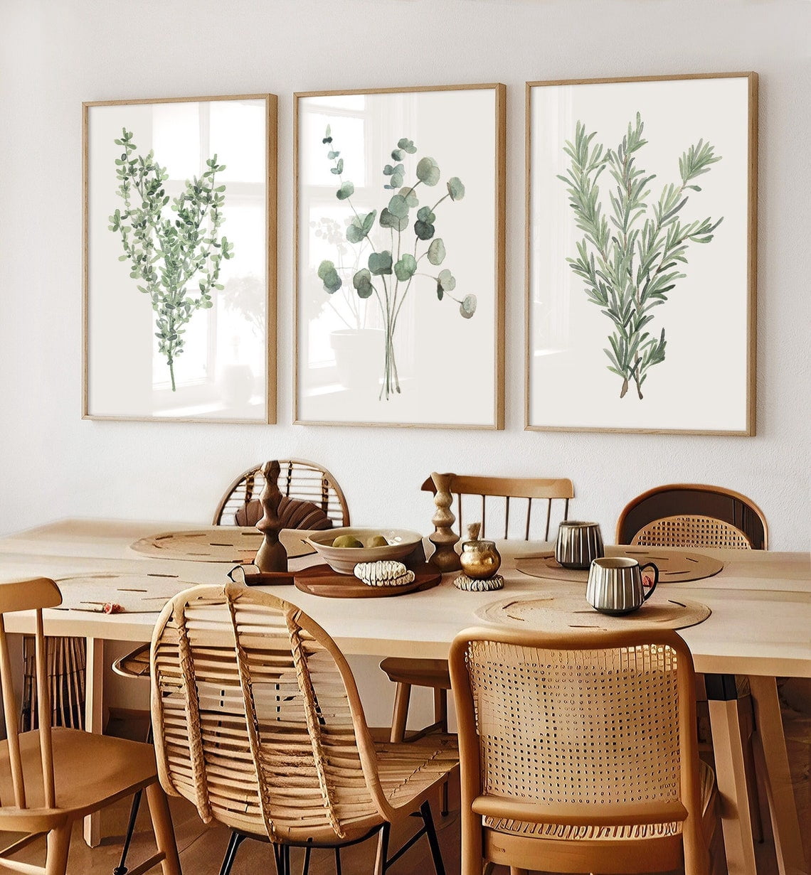 Dining Room Botanical Herb Illustrations Eucalyptus Rosemary Thyme ...
