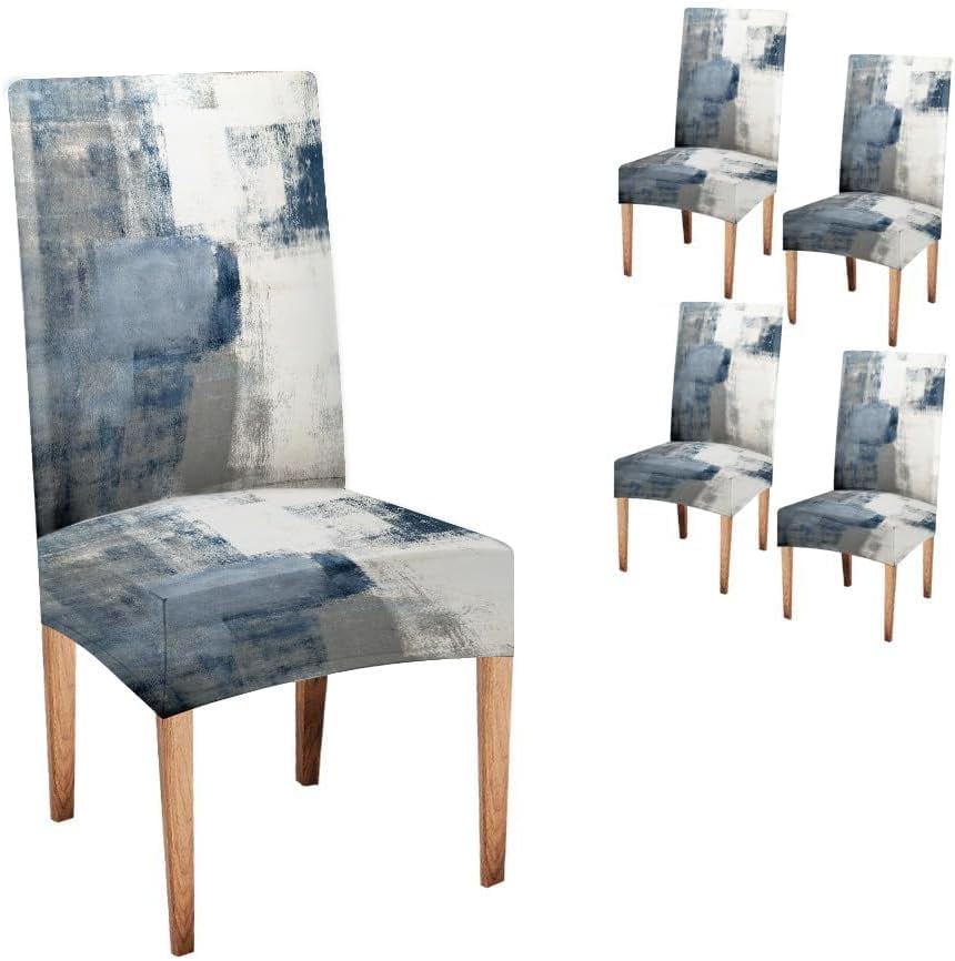 Dining Room Chair Covers, Blue Gray Abstract Art Slipcovers Stretch ...