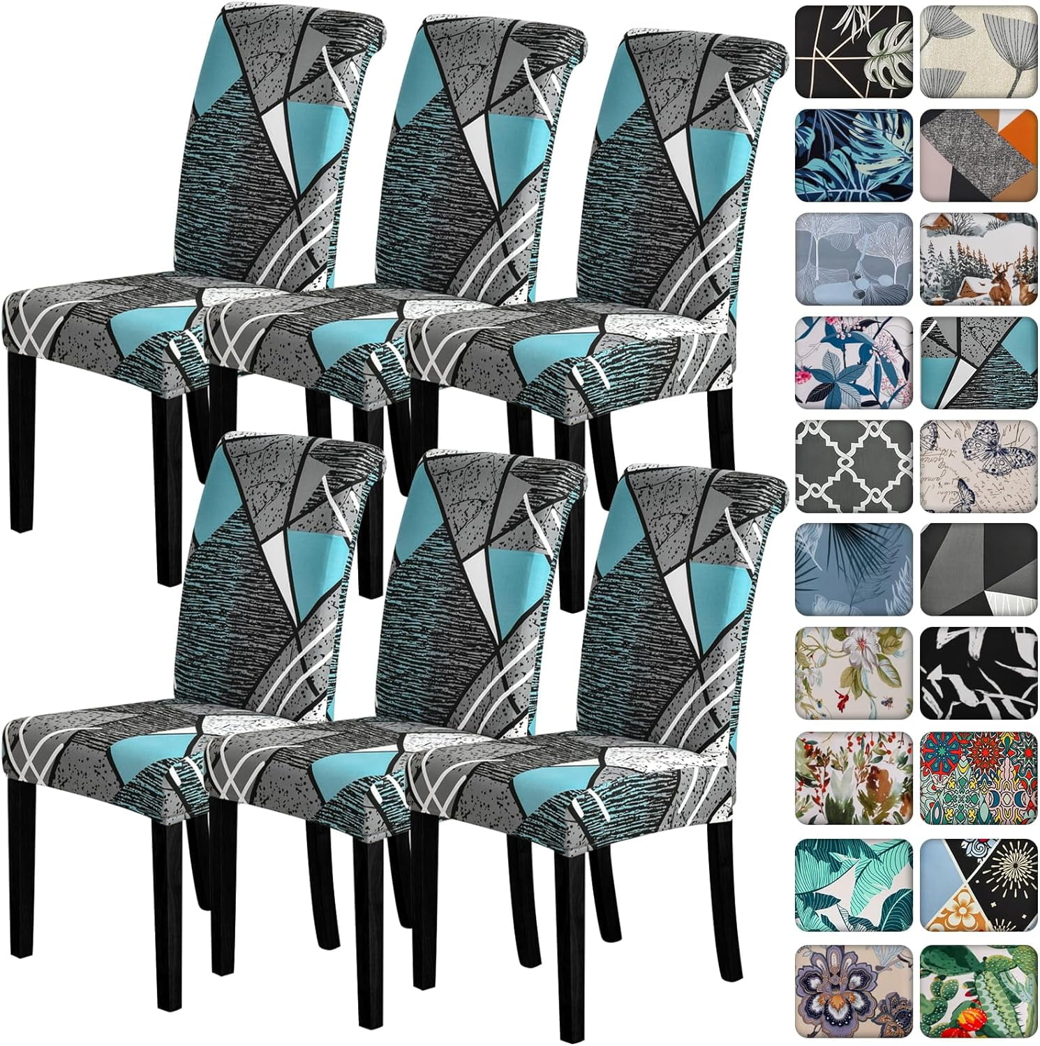 Dining Room Chair Covers Set of 6,Printed Pattern Parsons Chair ...