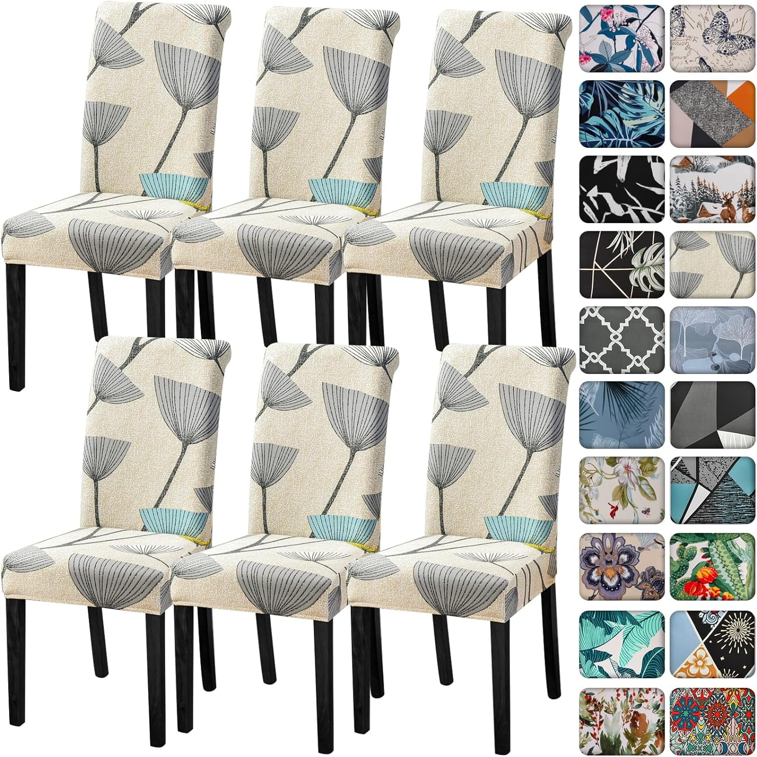 Dining Room Chair Covers Set of 6,Printed Pattern Parsons Chair ...