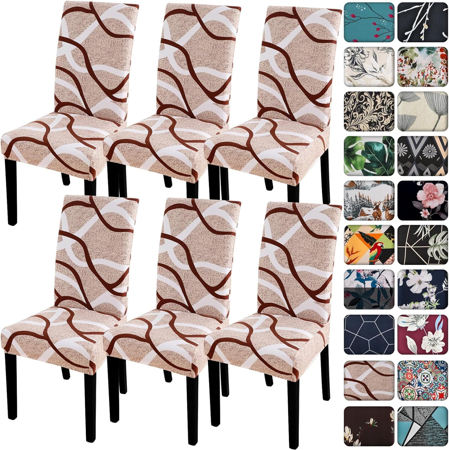 Dining Room Chair Covers Set of 6,Printed Pattern Parsons Chair ...