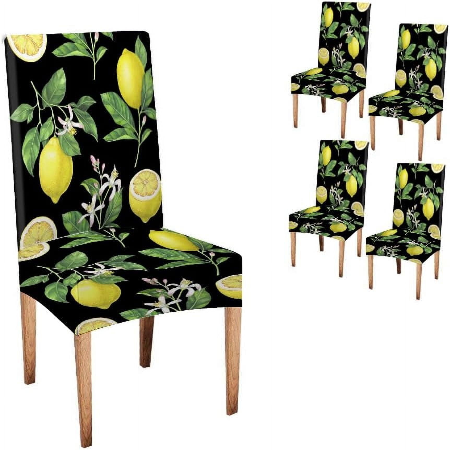 Dining Room Chair Covers Set of 4 Lemon Pattern Stretch Parson Chair ...