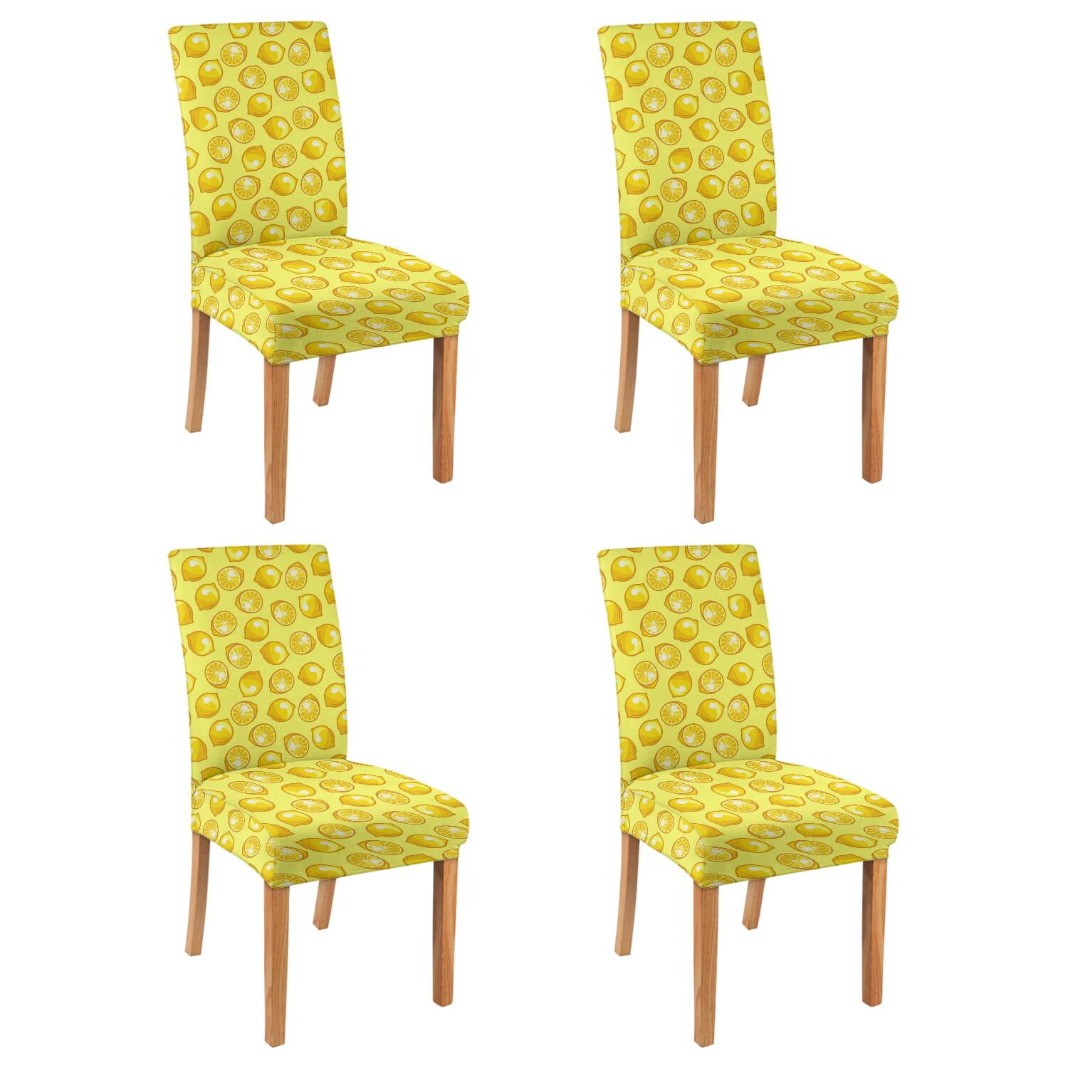 Dining Room Chair Covers Set of 4 with Lemons Floral Pattern Bright ...