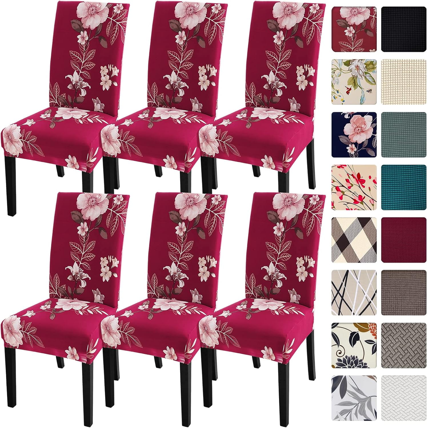 Dining Room Chair Covers Slipcovers Set of 6, Spandex Super Fit Stretch ...