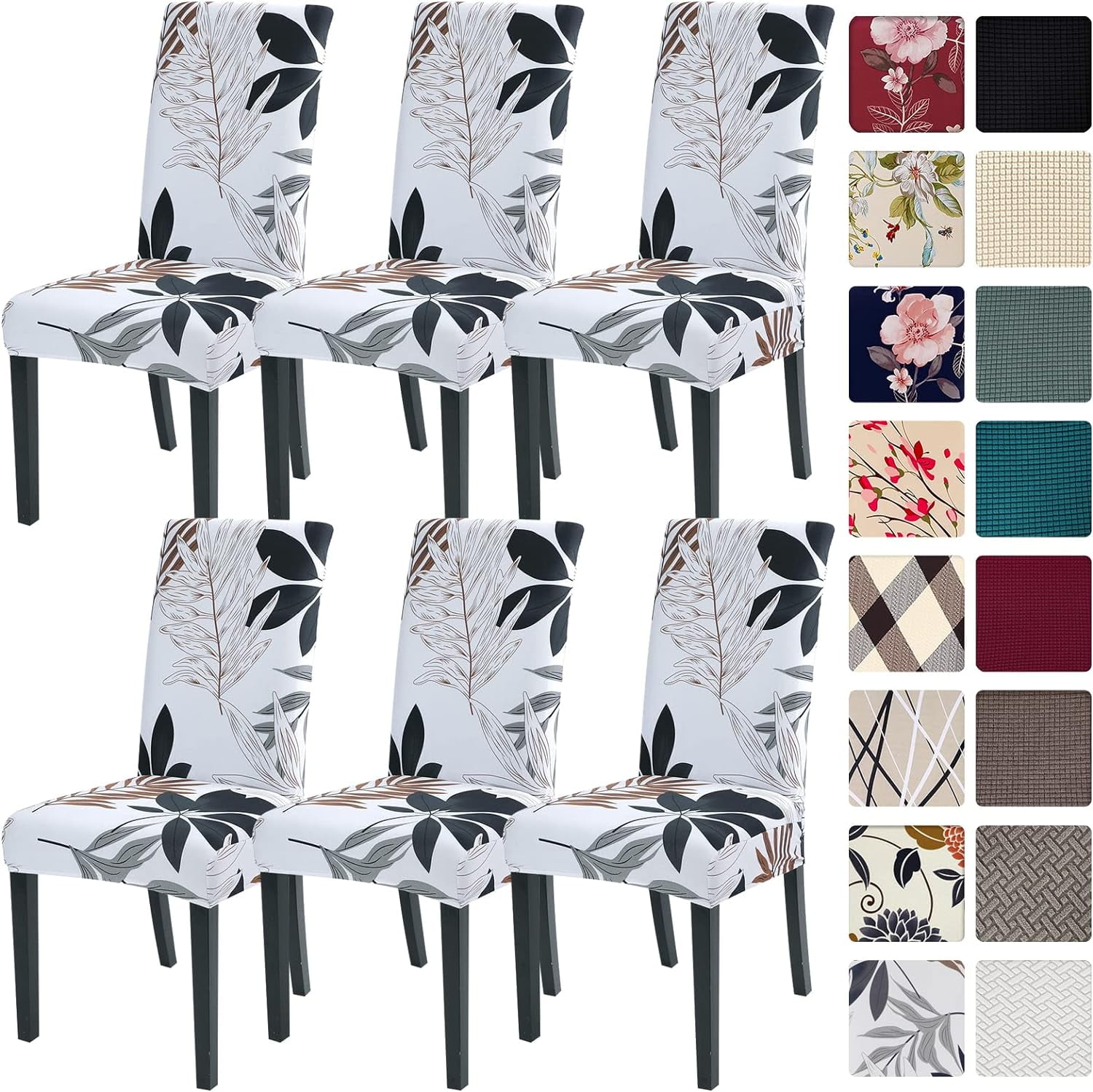 Dining Room Chair Covers Slipcovers Set of 6, Spandex Super Fit Stretch ...