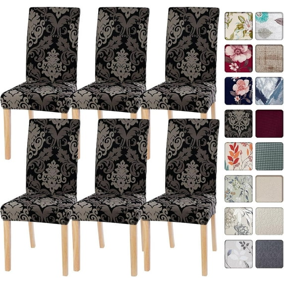 Dining Room Chair Covers Slipcovers Set of 6, Spandex Super Fit Stretch ...