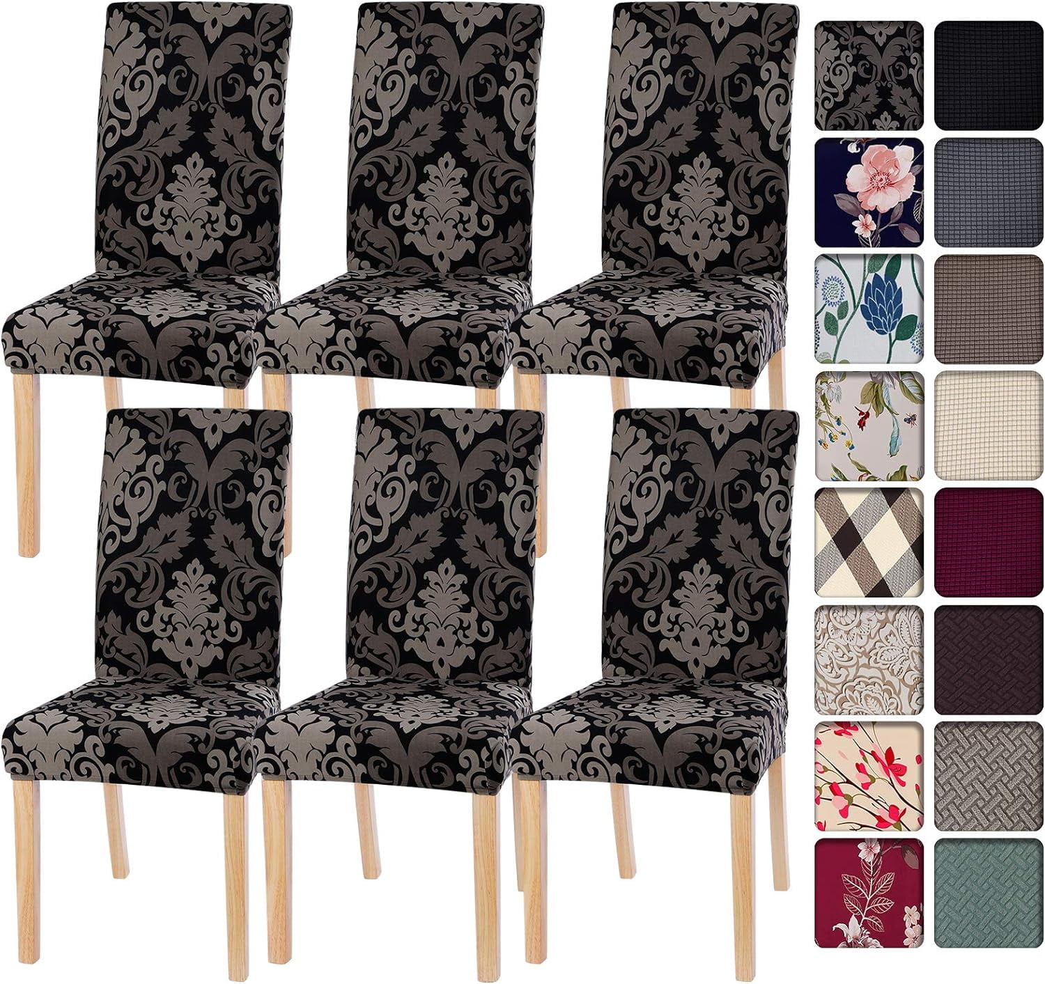 Dining Room Chair Covers Slipcovers Set of 6, Spandex Super Fit Stretch ...