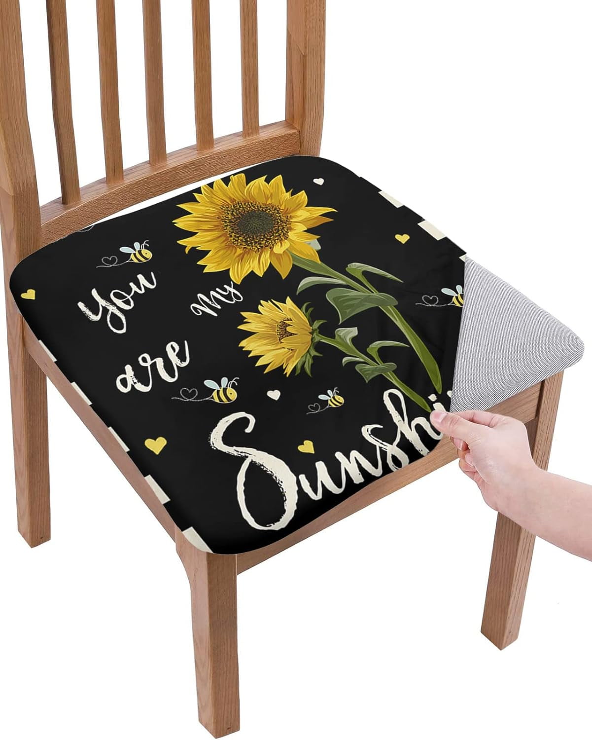 Dining Room Chair Seat Covers, My Sunshine Sunflower Black Buffalo ...