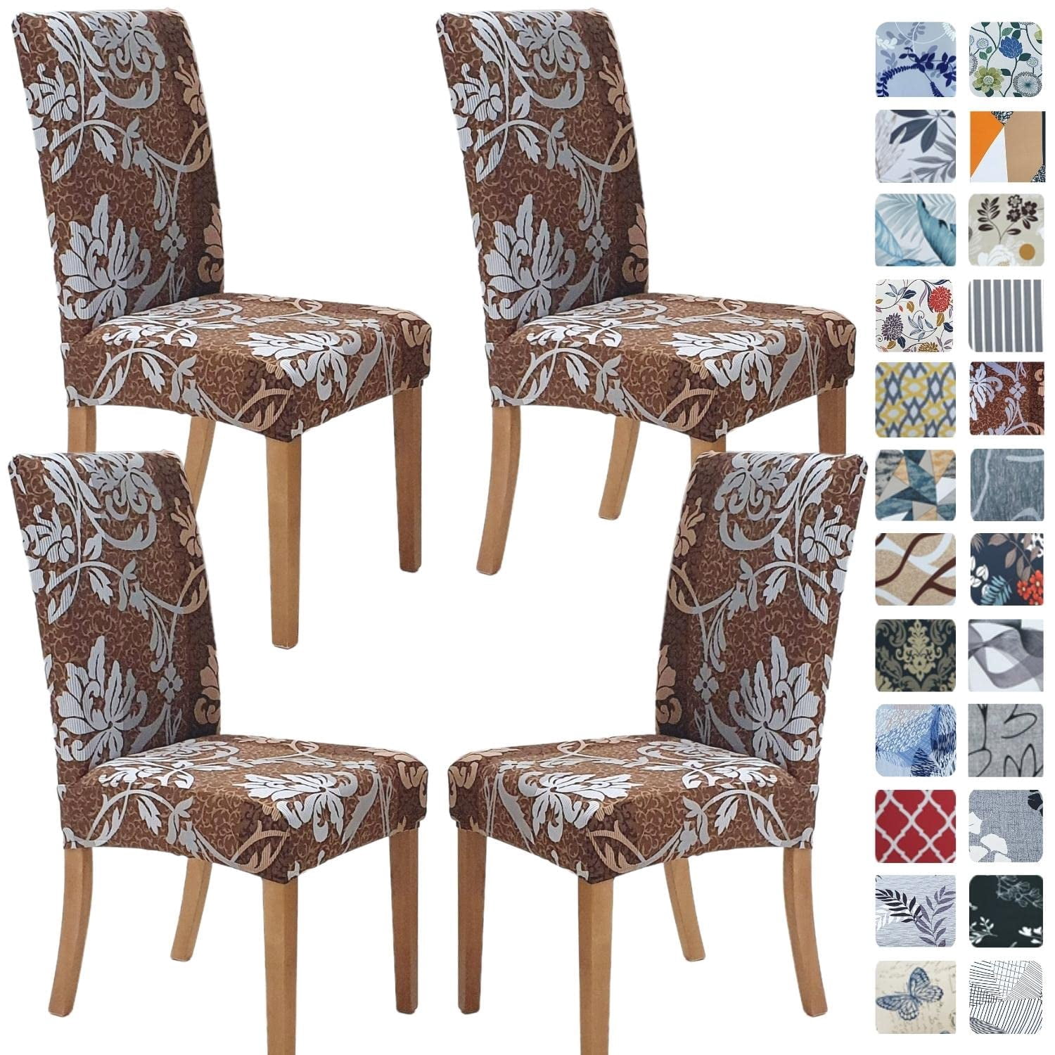 Dining Room Chair Slipcovers Floral Brown1 4 Pack - Walmart.com