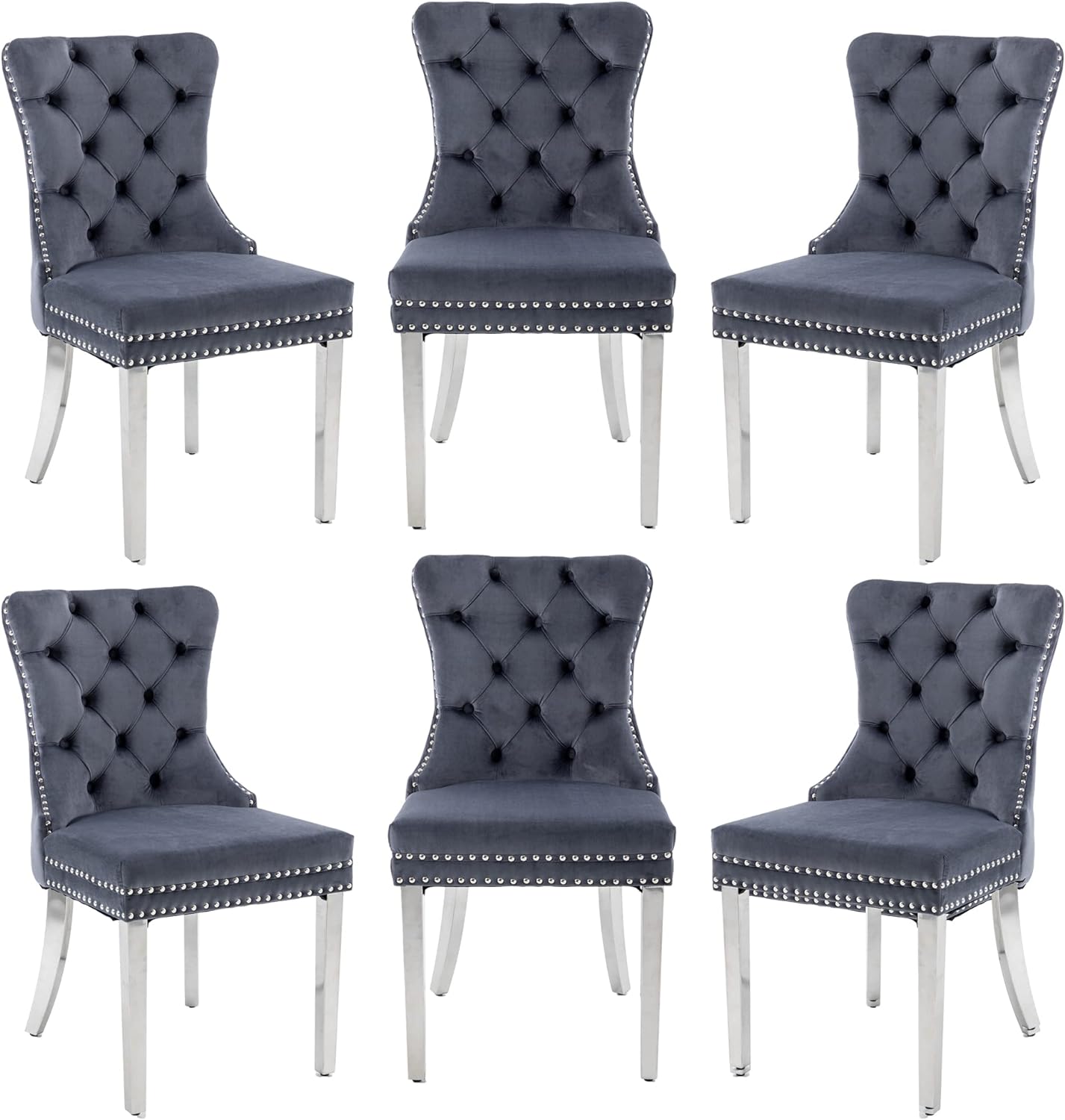 Dining Room Chairs Set of 2, Tufted Velvet Chairs with Golden Stainless ...