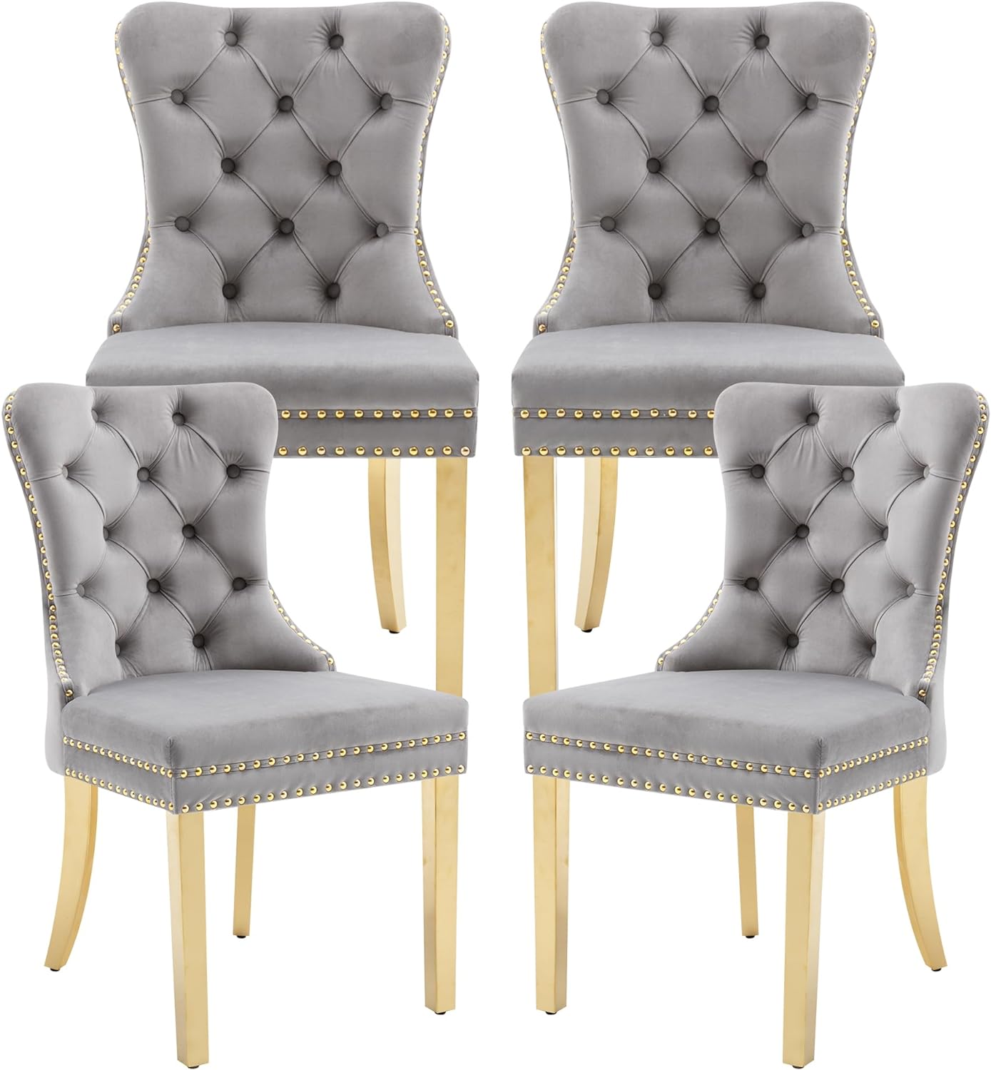 Dining Room Chairs Set of 2, Tufted Velvet Chairs with Golden Stainless ...