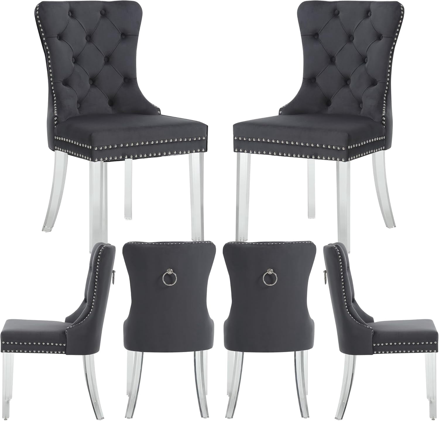 Dining Room Chairs Set of 2, Tufted Velvet Chairs with Golden Stainless ...
