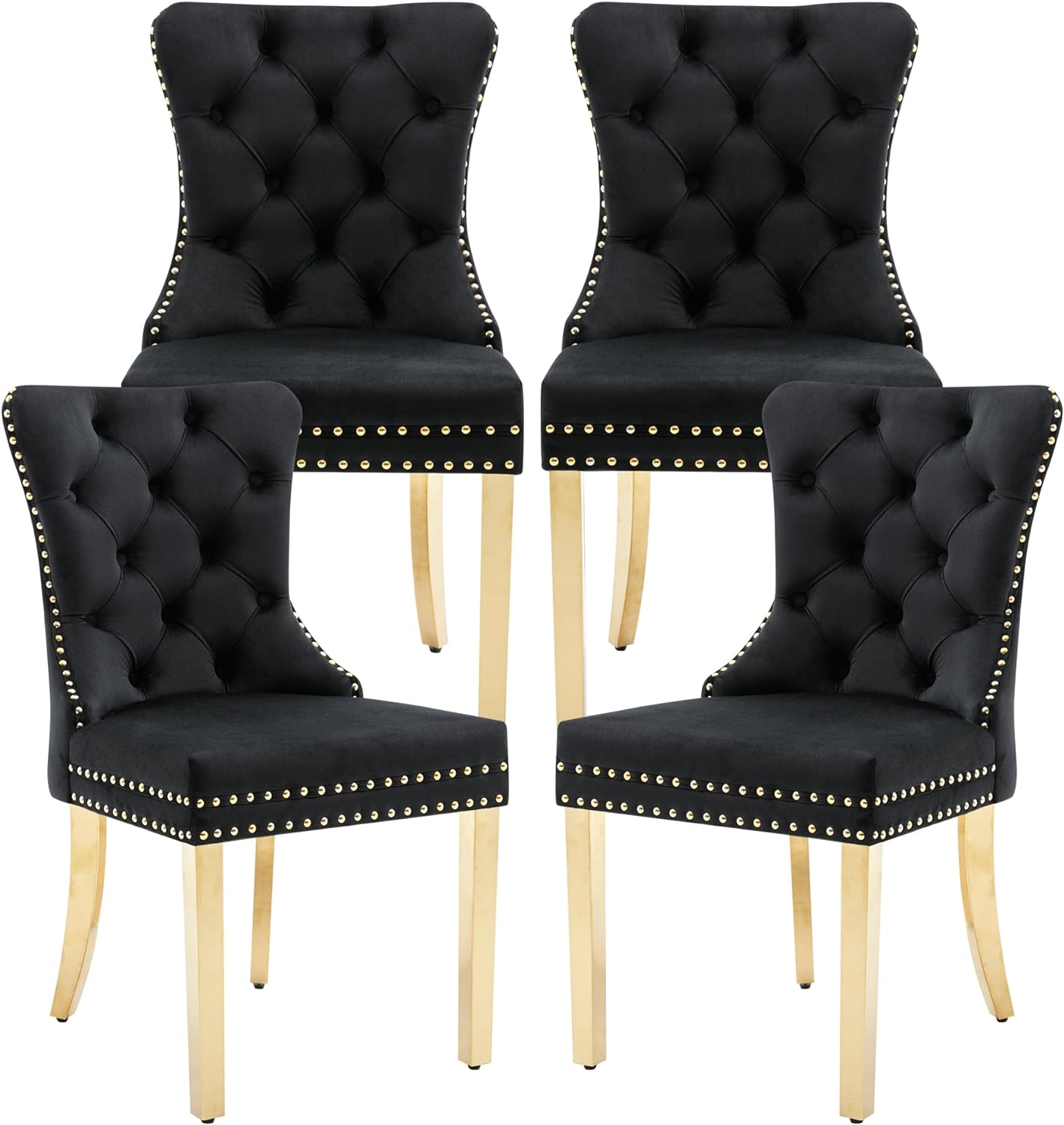 Dining Room Chairs Set of 2, Tufted Velvet Chairs with Golden Stainless ...