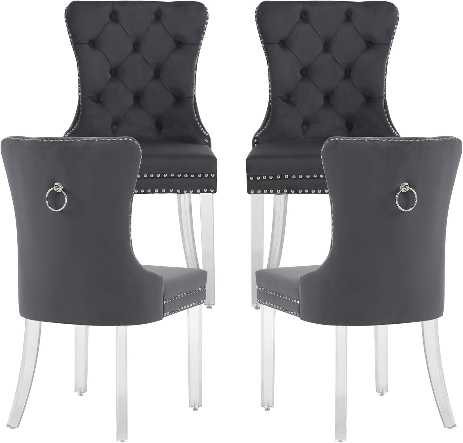 Dining Room Chairs Set of 2, Tufted Velvet Chairs with Golden Stainless ...