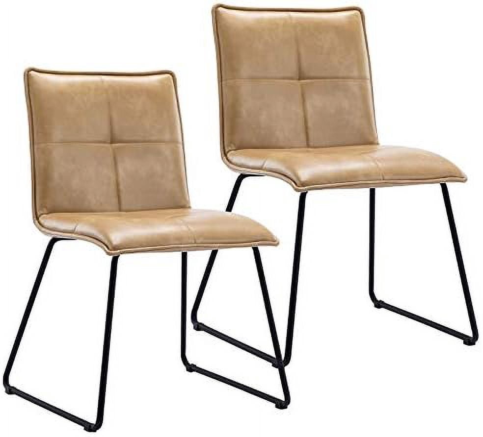 Dining Room Chairs Set of 2 PU Leather Mid Back Accent Chair with Metal ...
