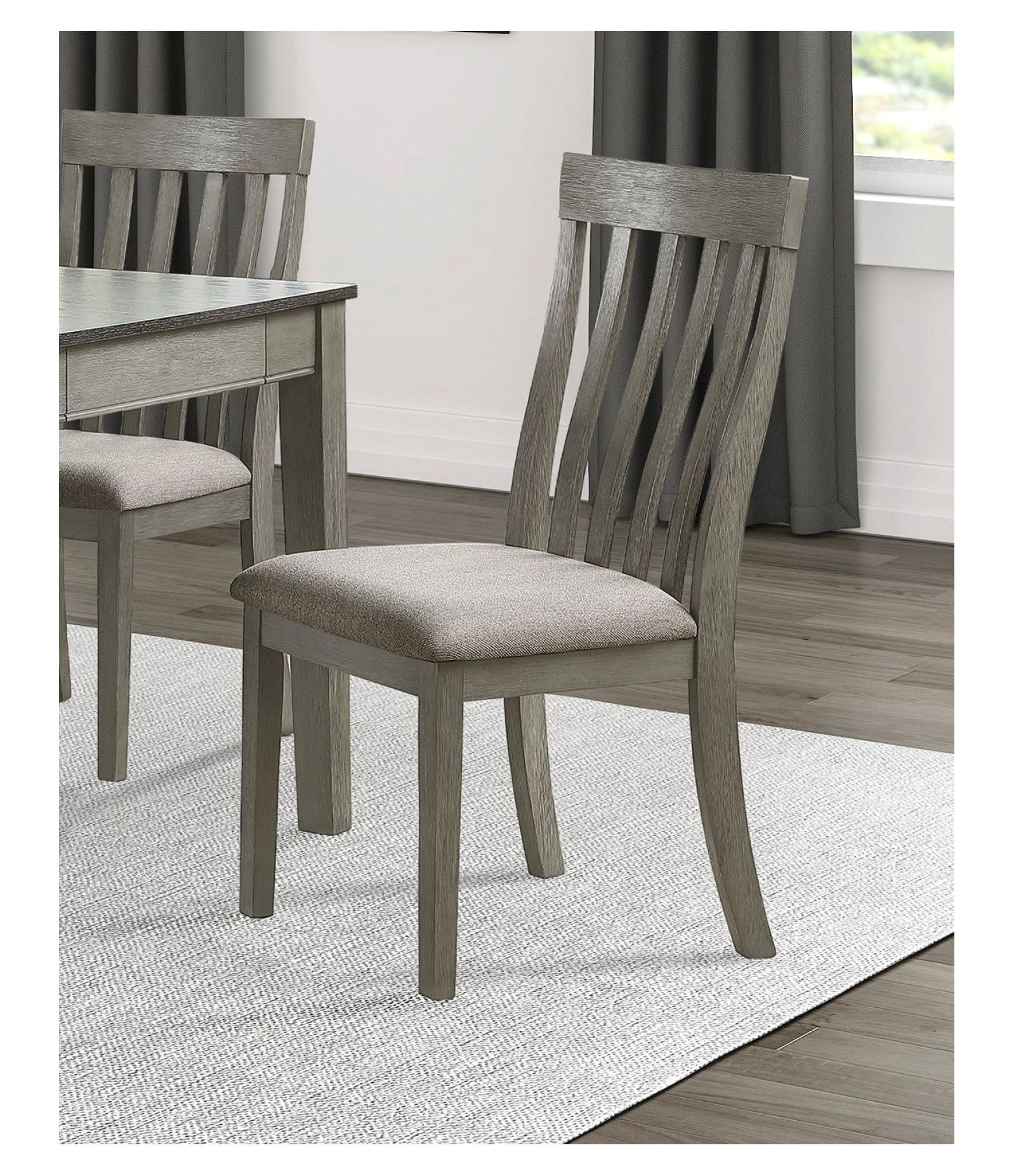 Dining Room Chairs Set of 2, Wire Brushed Gray Finish Wooden Side ...