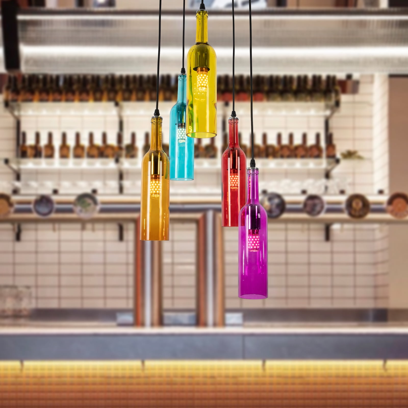 Dining Room Chandelier, Colorful Beer Bottle Decorative Chandelier, 5 ...