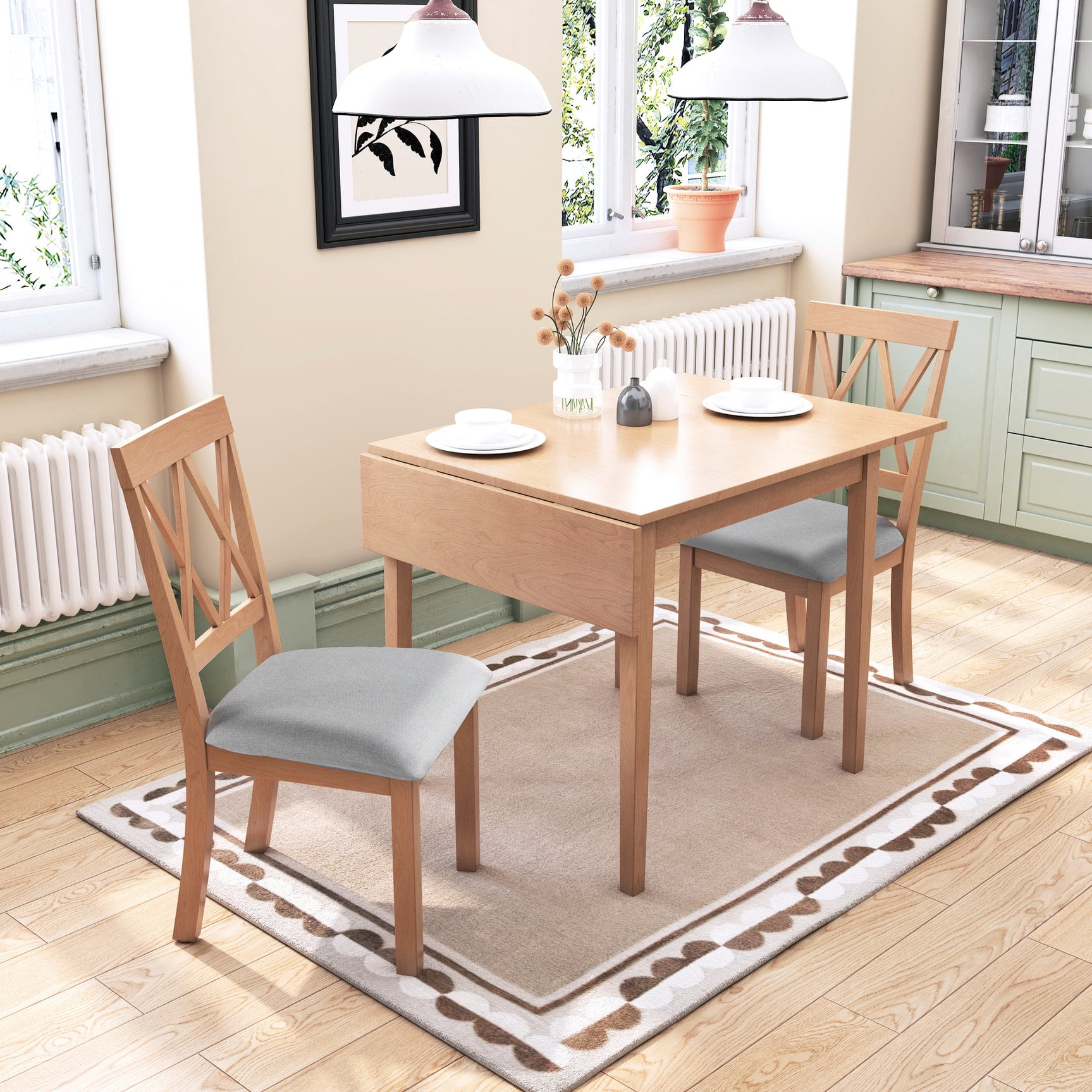Dining Room Furniture / Drop Leaf Table, Double X - slat Upholstered ...
