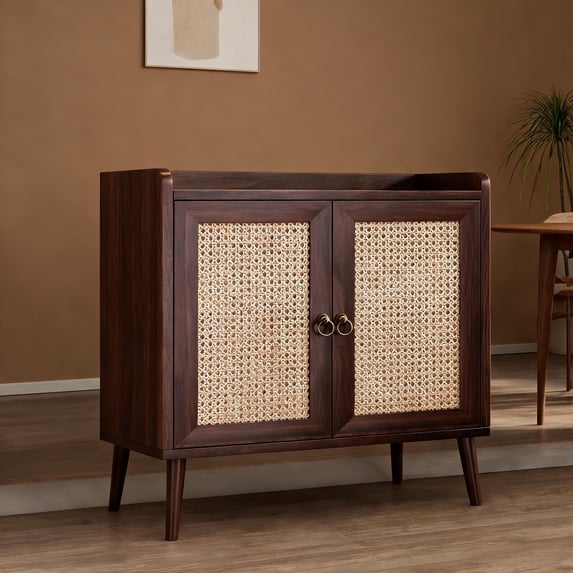 Dining Room Living Room Storage Sideboard Buffet Cabinet with Rattan ...