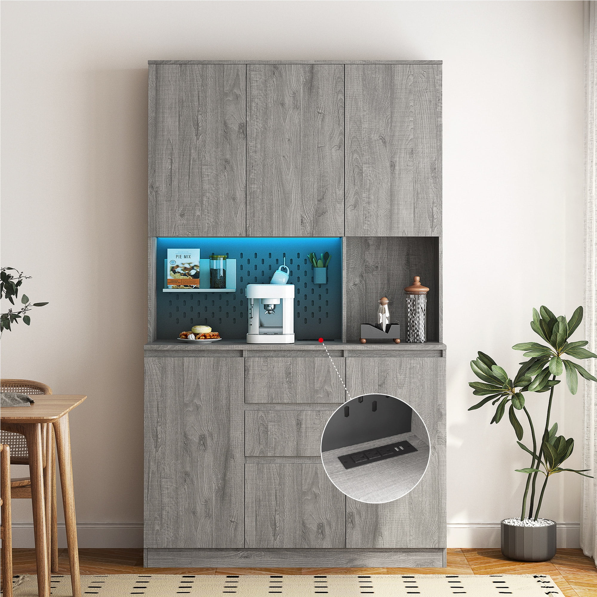 Dining Room Server 74" Kitchen Pantry Cabinet with Charging Station ...