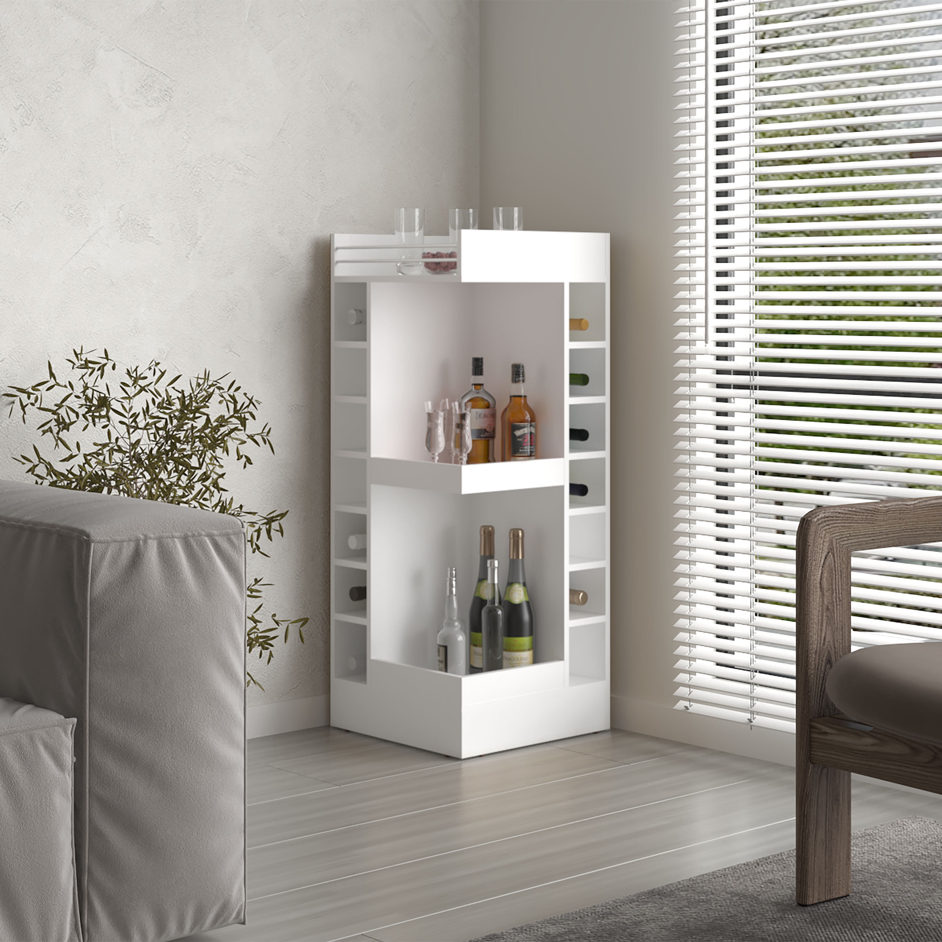 Dining Room Server Lyman 46" Tall 3-Tier Corner Bar Cabinet with ...