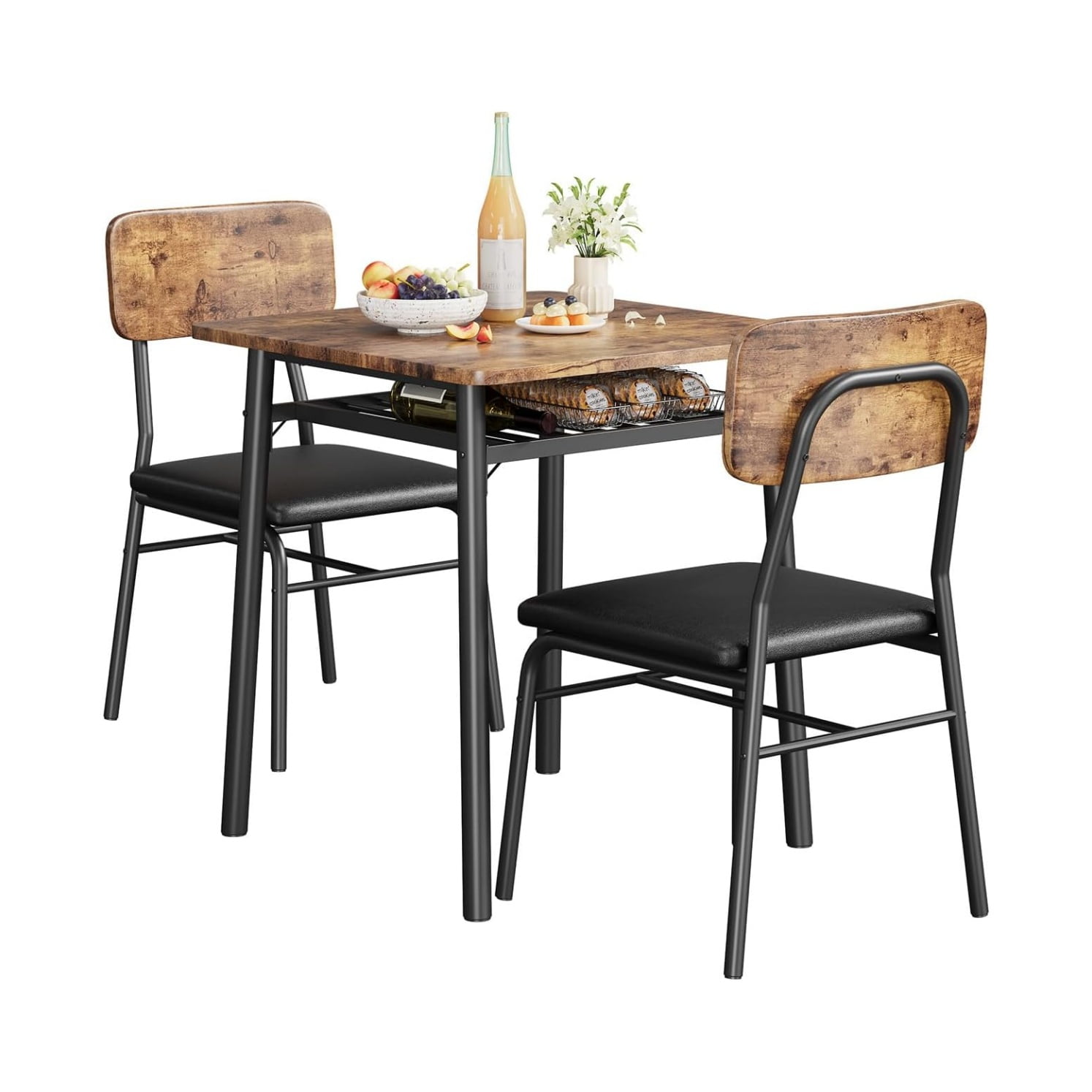 Dining Room Set for 2, 3-Piece Modern Dining Table Set with Metal Frame ...