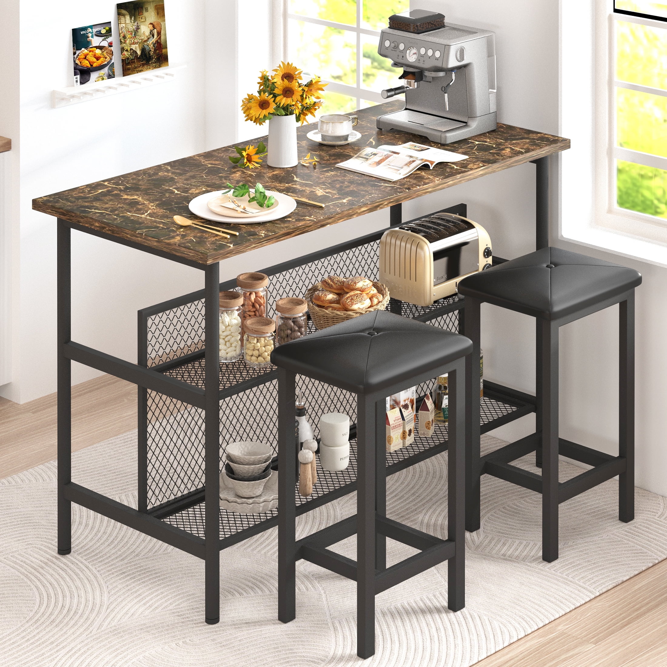 Legahome 2-Person Dining Set, Counter Height, Storage, Faux Marble ...