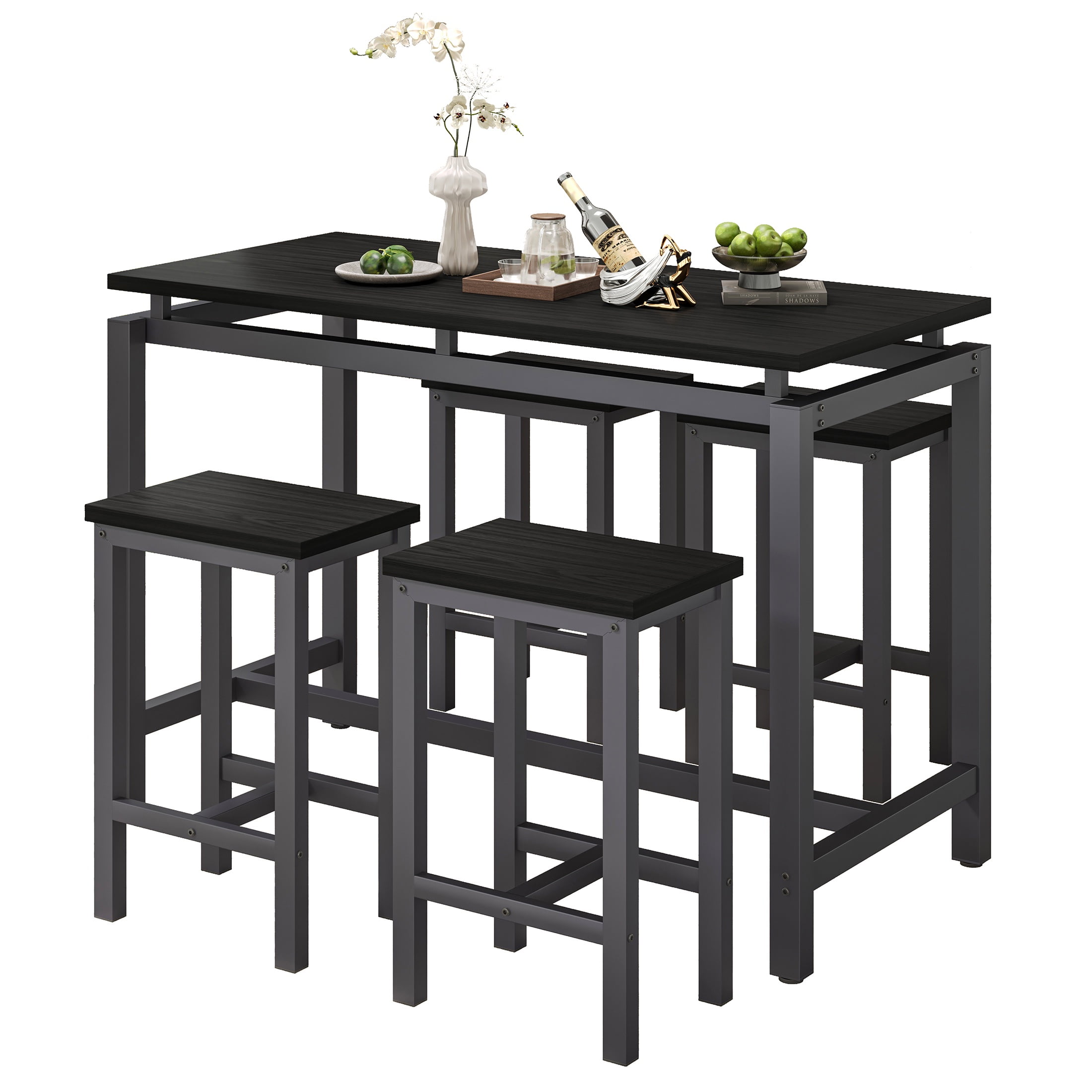 Dining Room Set for 4, Kitchen Bar Table Set with 4 Stools, Rectangle ...
