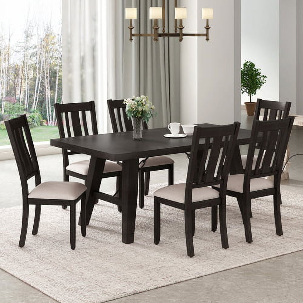 Dining Room Set 7-Piece, Solid Wood Rectangular Table with Chain ...