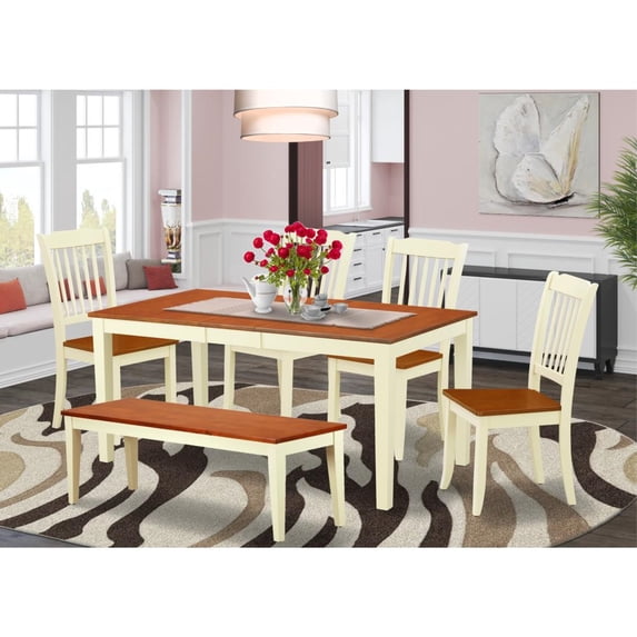East West Furniture Dining Room Set Buttermilk & Cherry, NIDA6N-BMK-W ...