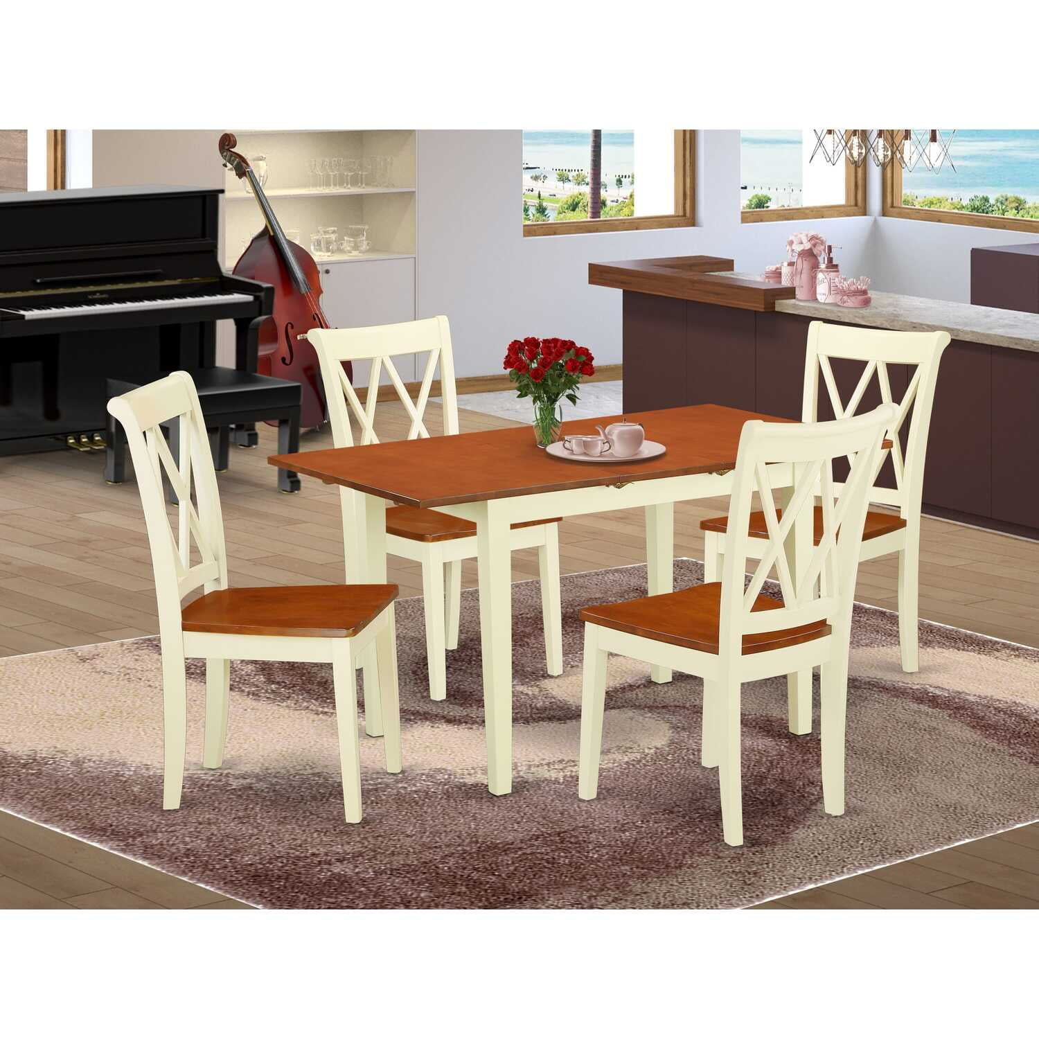 East West Furniture Dining Room Set Buttermilk & Cherry, NOCL5-BMK-W ...