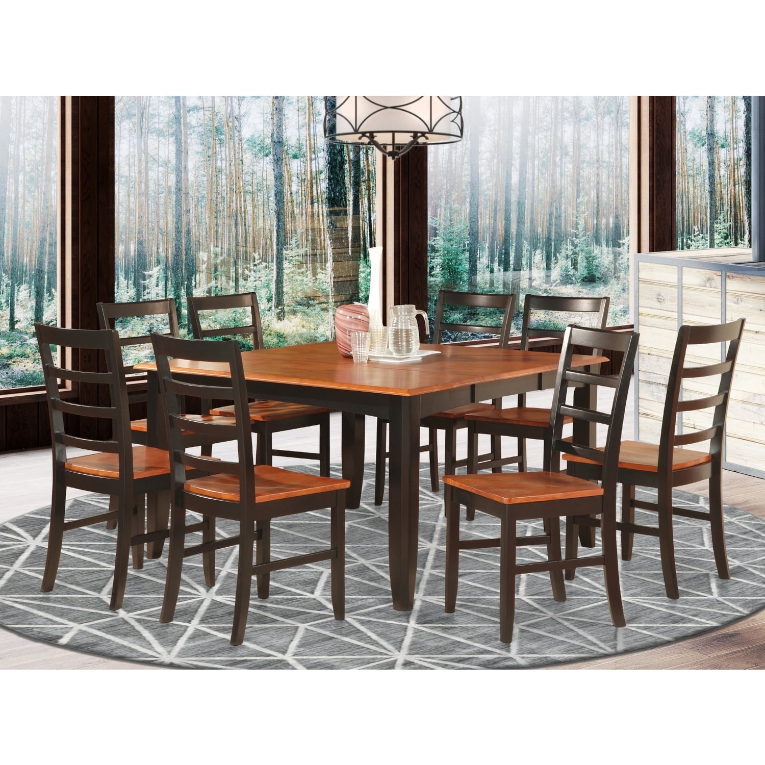 Dining Room Set Square Dining Table With Leaf And 8 Dining Chairs Finish Black Cherry Number of Items 9 Shape Square Style Wood Seat