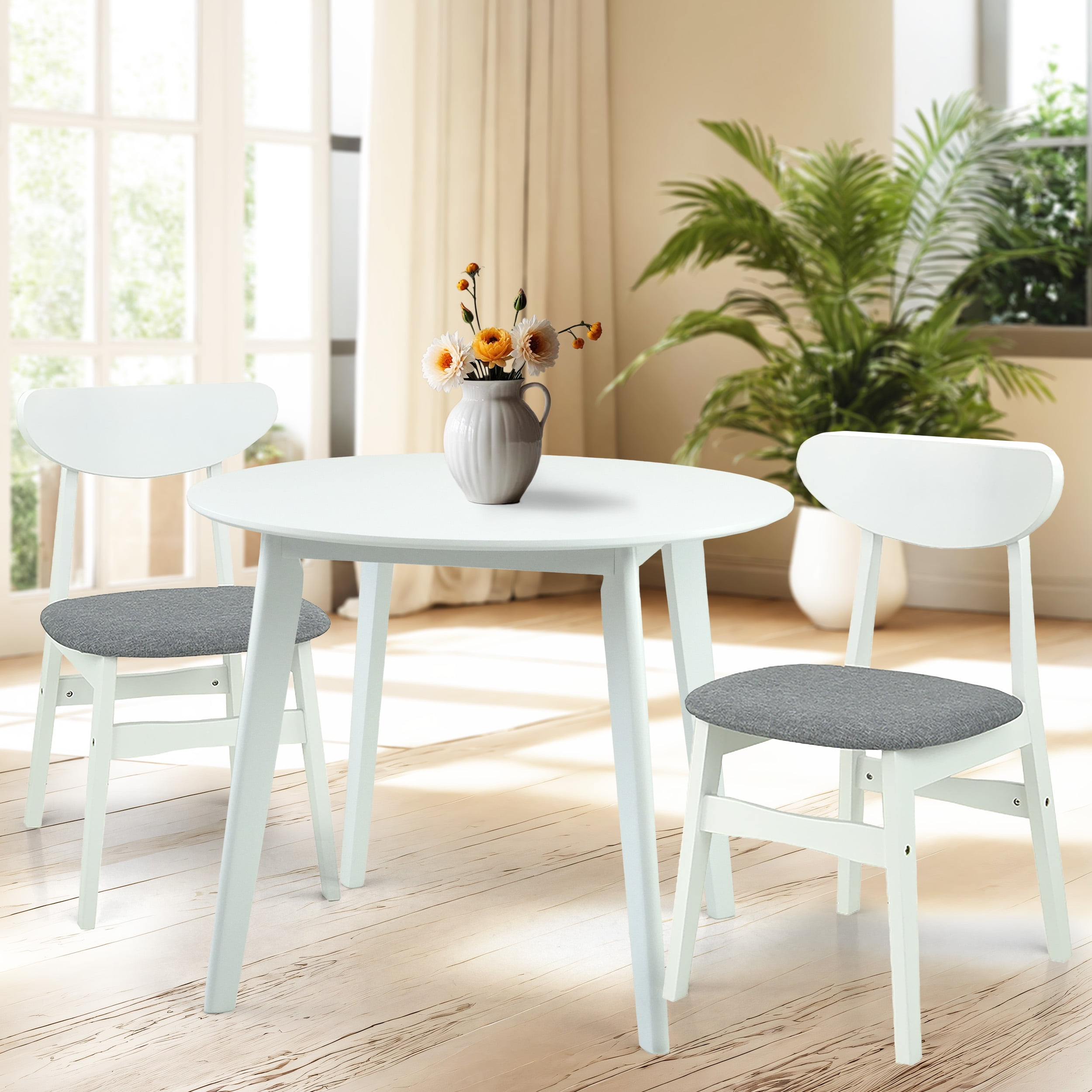 Small Space Yumiko 3-Piece Dining Set: Solid Wood Round Table and 2 ...