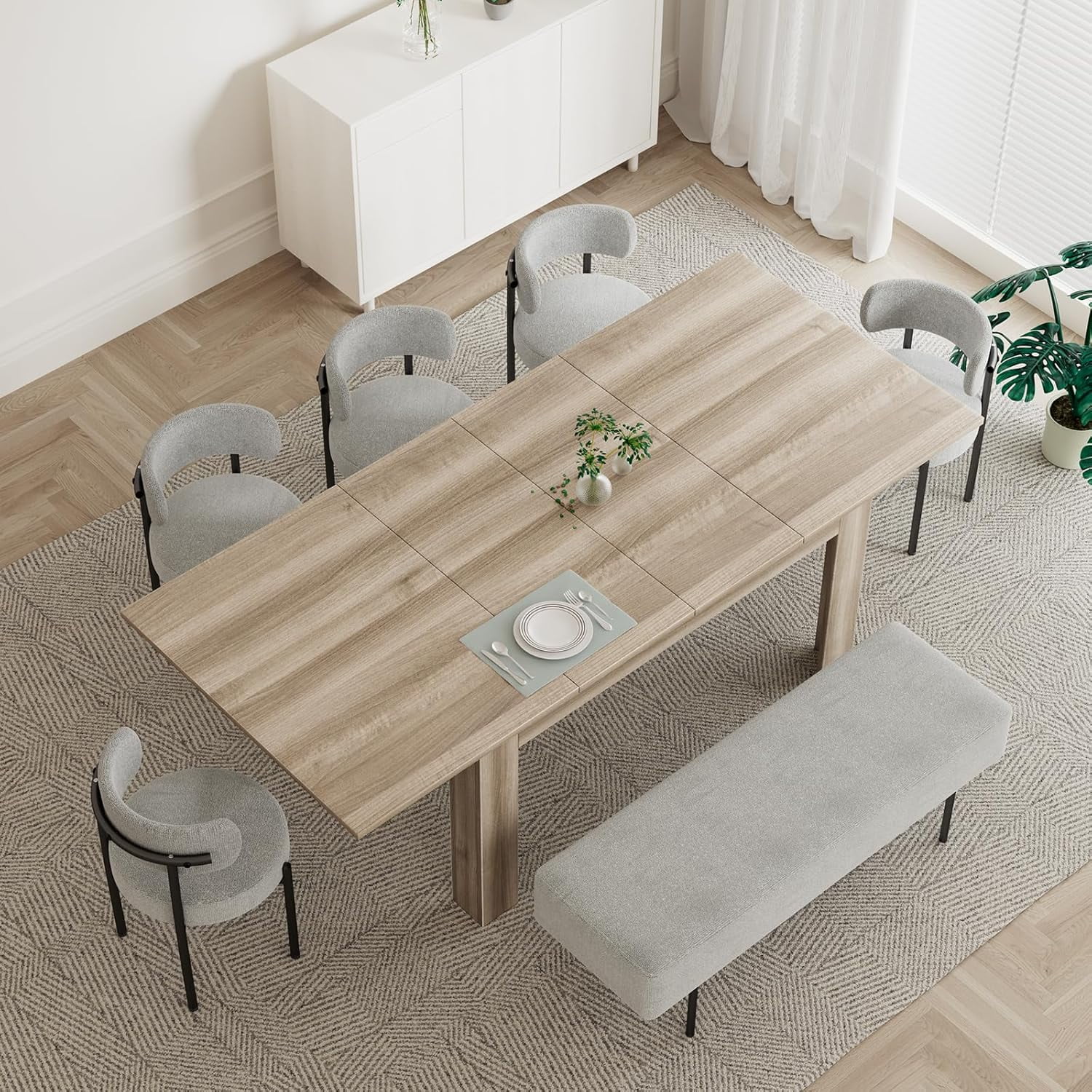 Dining Room Table for 6-10 Person, Wooden Extendable Dining Table ...