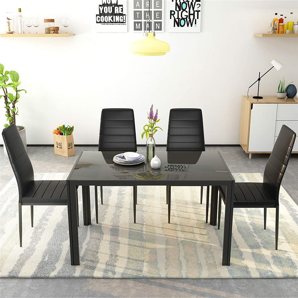 5 Piece Kitchen Dining Table Set for 4, Heavy-Duty Glass Dining Room ...