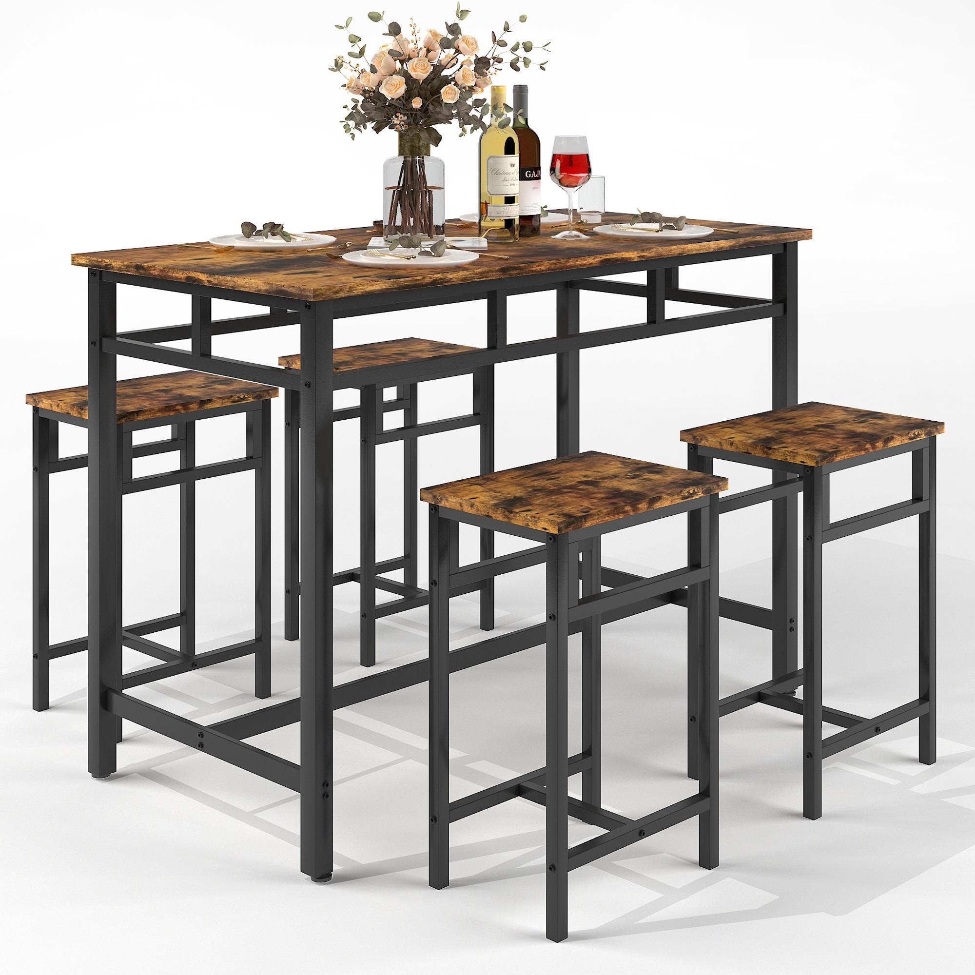 Dining Room Set for 4, Kitchen Bar Table Set with 4 Stools, Rectangle ...