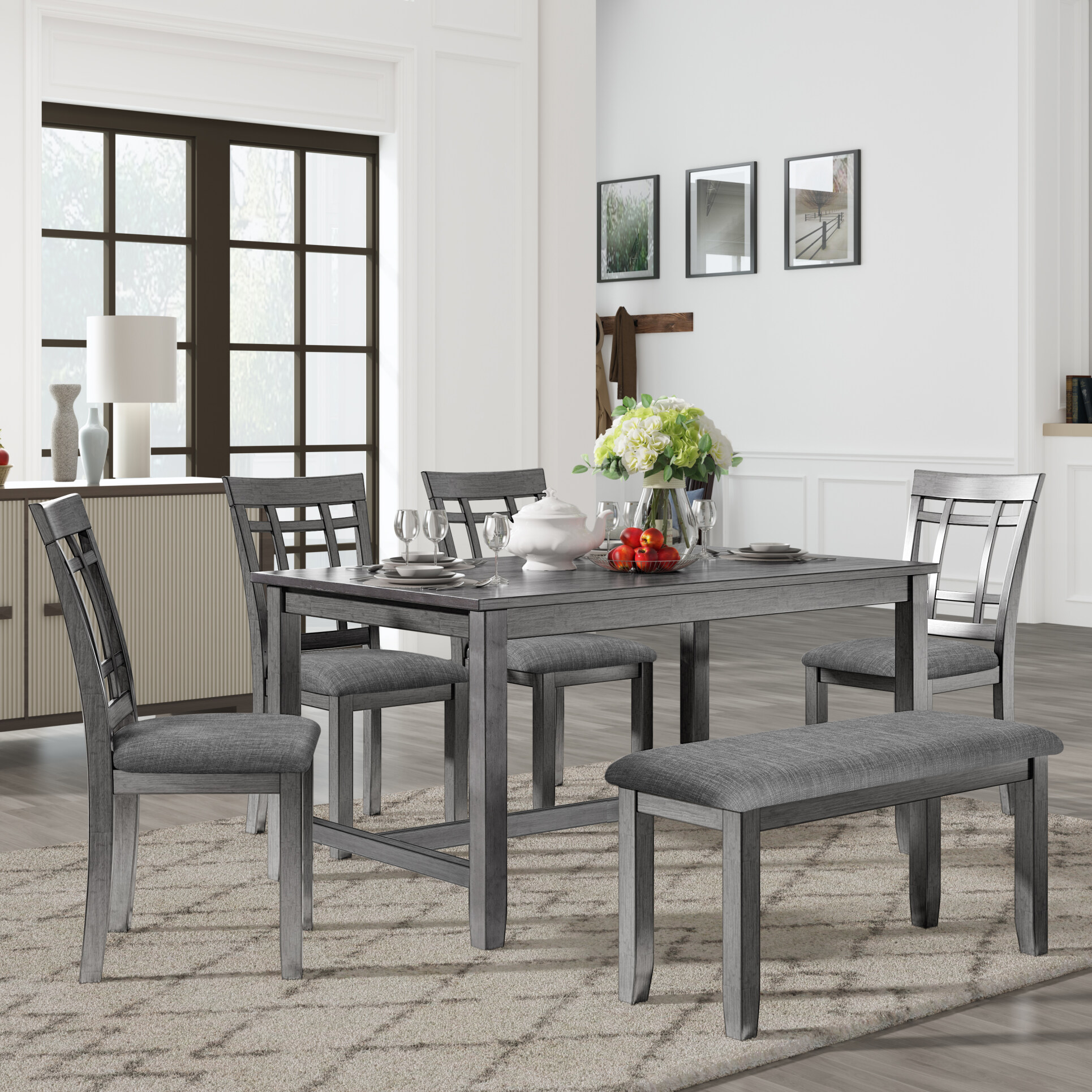 Dining Room Table Set for 6, Wood Kitchen Table Set with 4 Upholstered ...