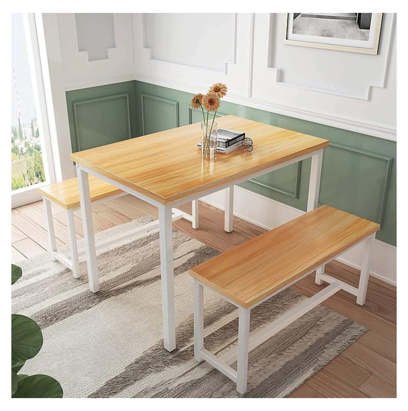 Dining Room Table Set, Kitchen Table Set with 2 Benches, Ideal for Home ...