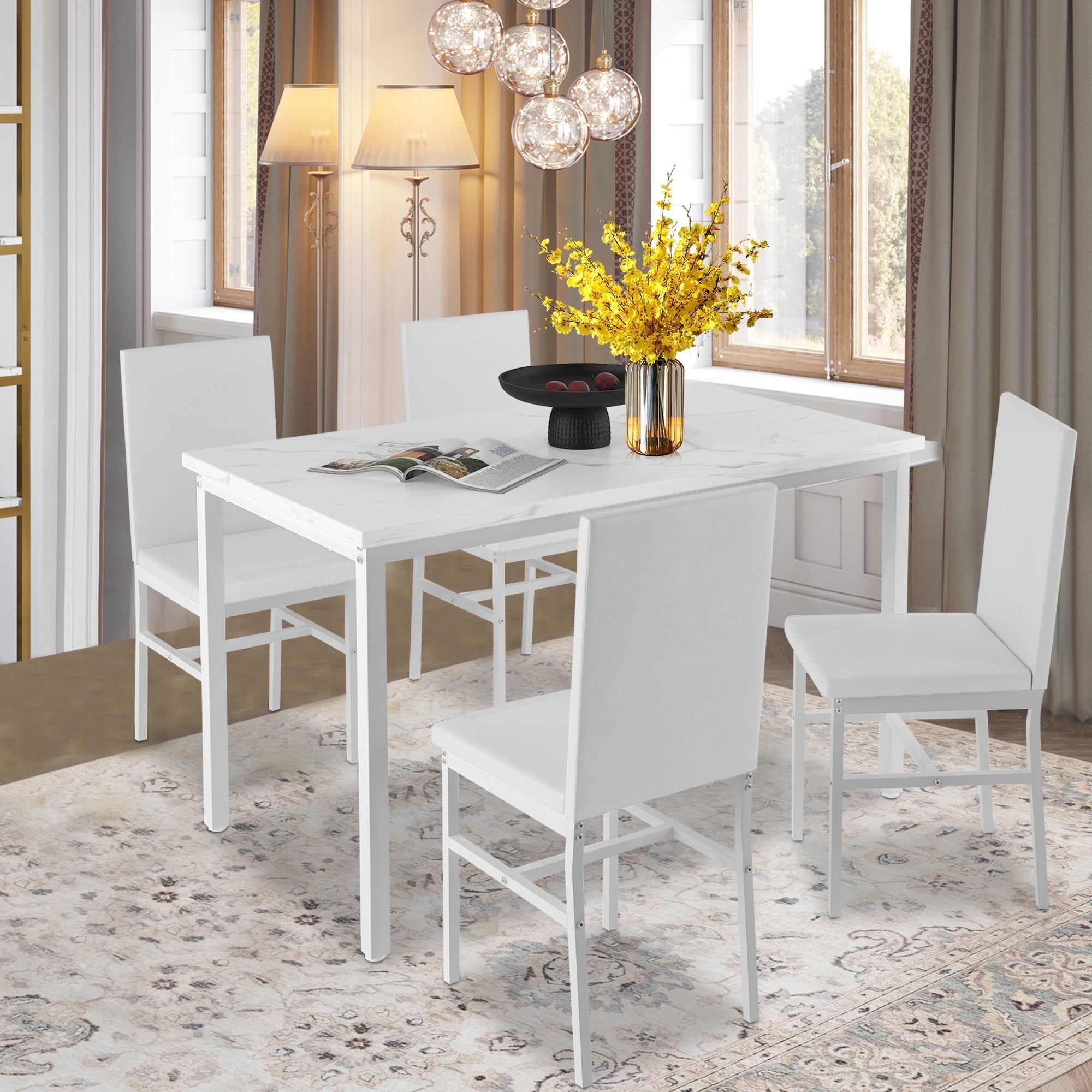 SESSLIFE 5-Piece Dining Set - Rectangle Table, 4 Chairs, Compact, for ...