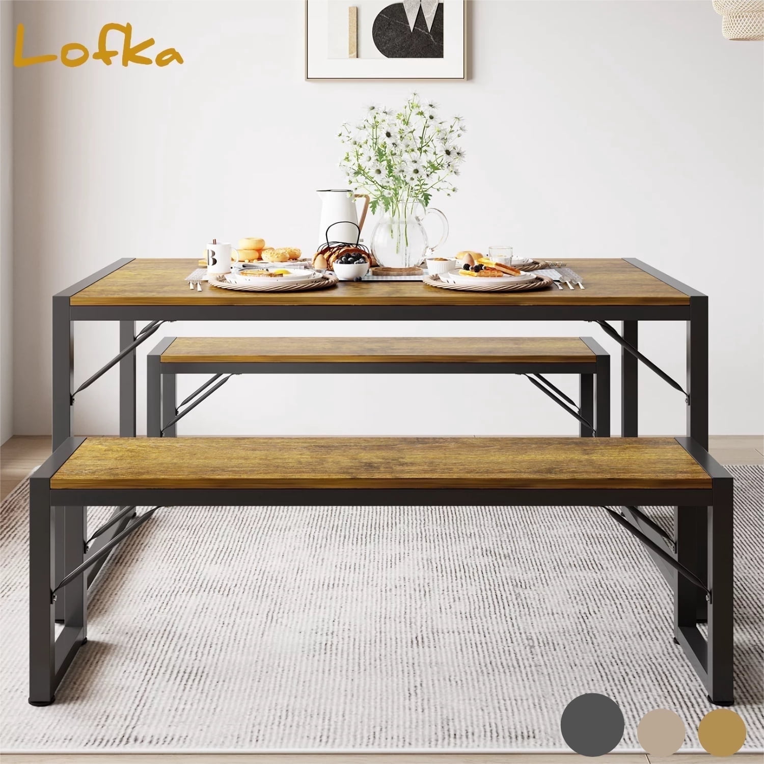 "Lofka Retro 45.5"" Modern Dining Dinette Table Set with 2 Benches for ...