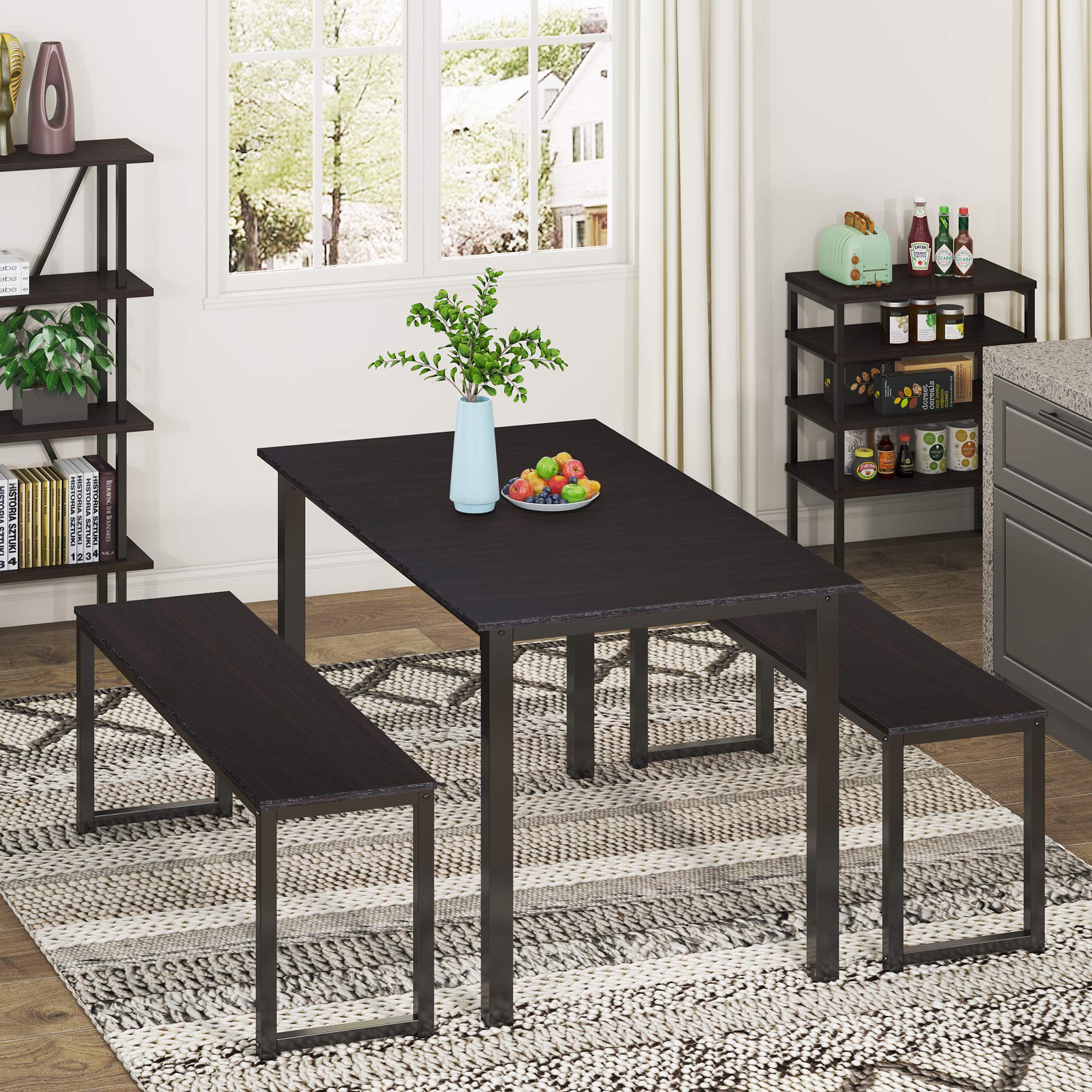 Dining Room Table with two bench Set, Modern Studio Kitchen Table Set 3 ...