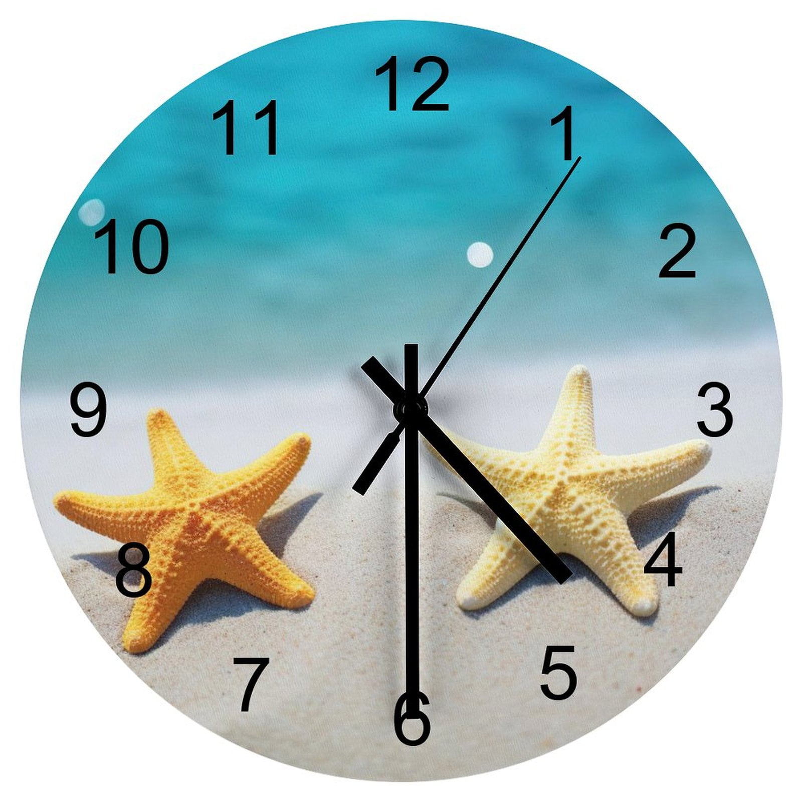 Dining Room Wall Clock Beach Star Sea star Clocks 12 inch Mute Wooden ...