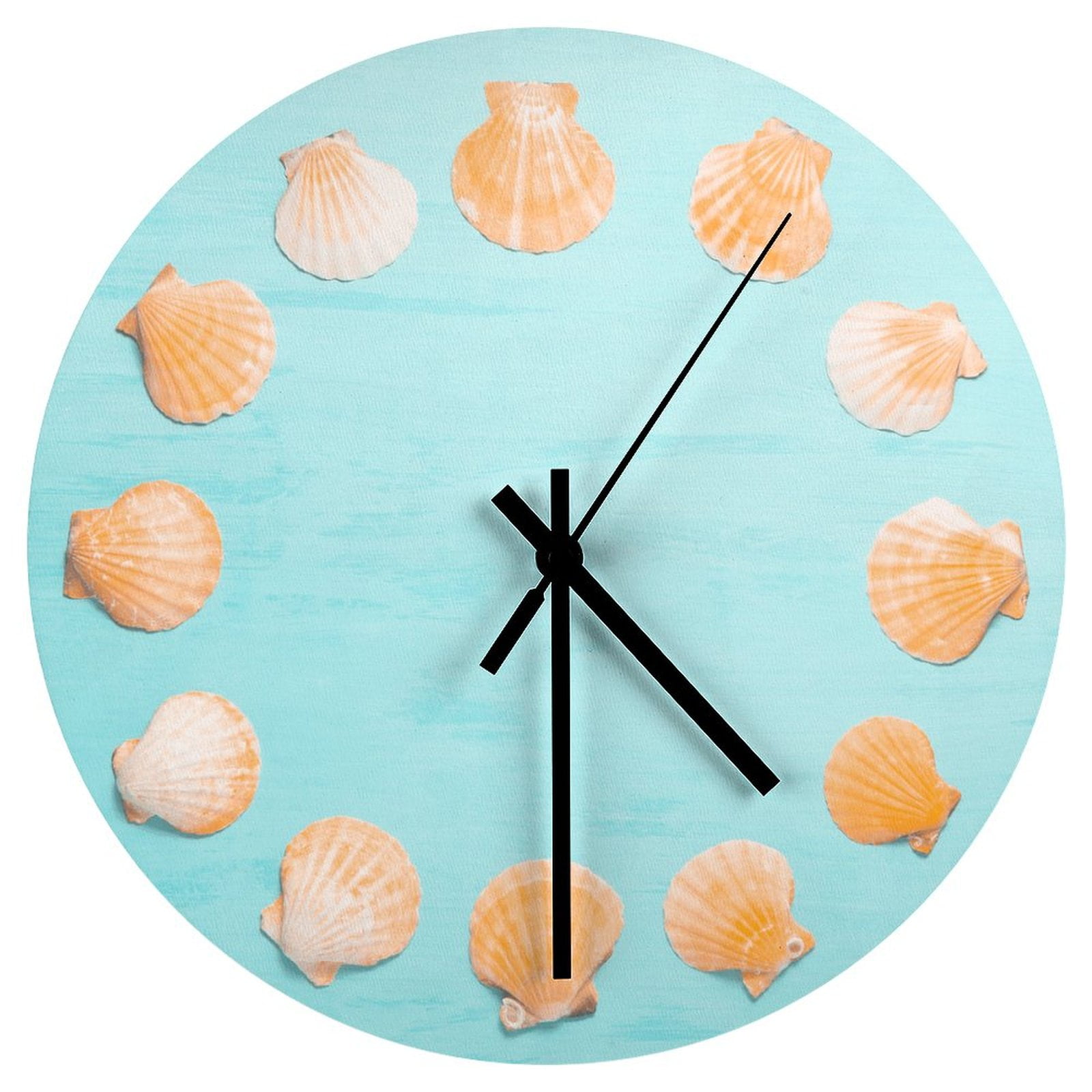 Dining Room Wall Clock Blue Shell wood block Clocks 12 inch Mute Wood ...