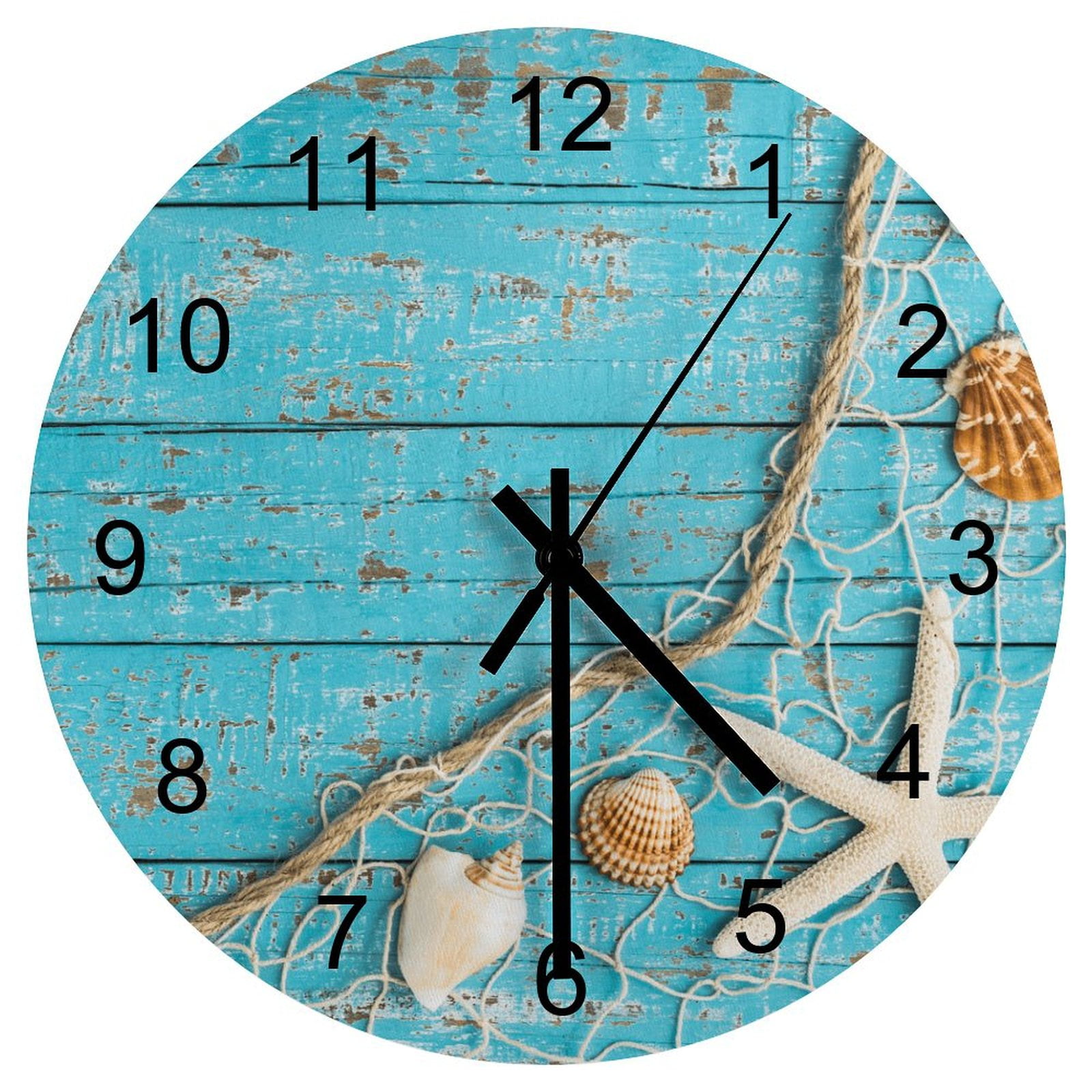 Dining Room Wall Clock Blue Shell wood block Clocks 12 inch Mute Wood ...