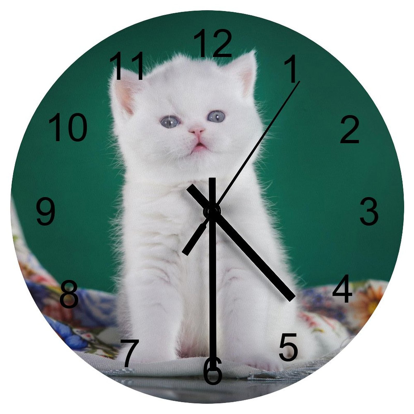 Dining Room Wall Clock Pure white cute kitten Clocks 12 inch Silent ...