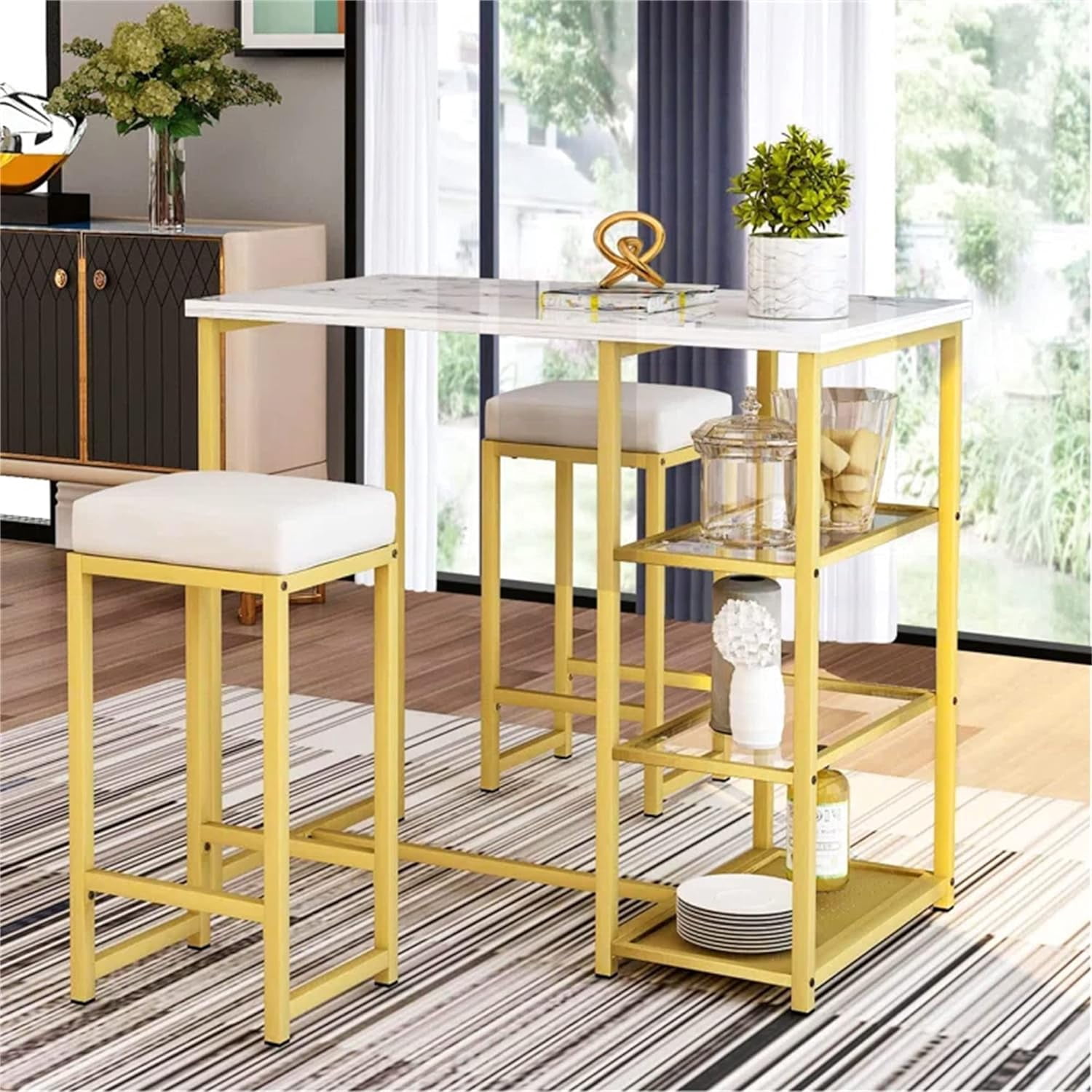 Dining Set for 2 Counter Height Pub with 2 PU Leather Widen Backrest ...