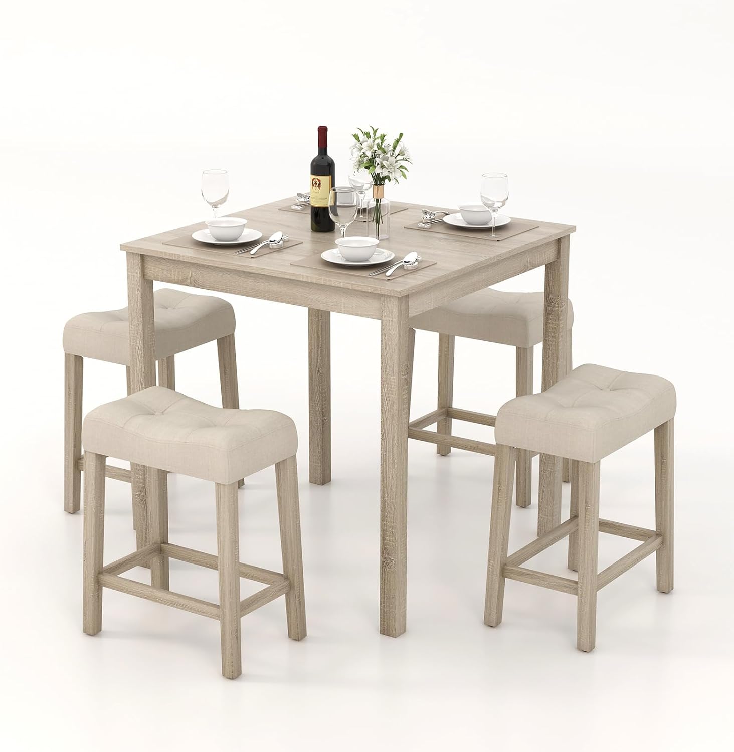 Dining Set for 4 5-Piece Bar Set with 35\u201Dx35 18\u201Dx11 Padded ...