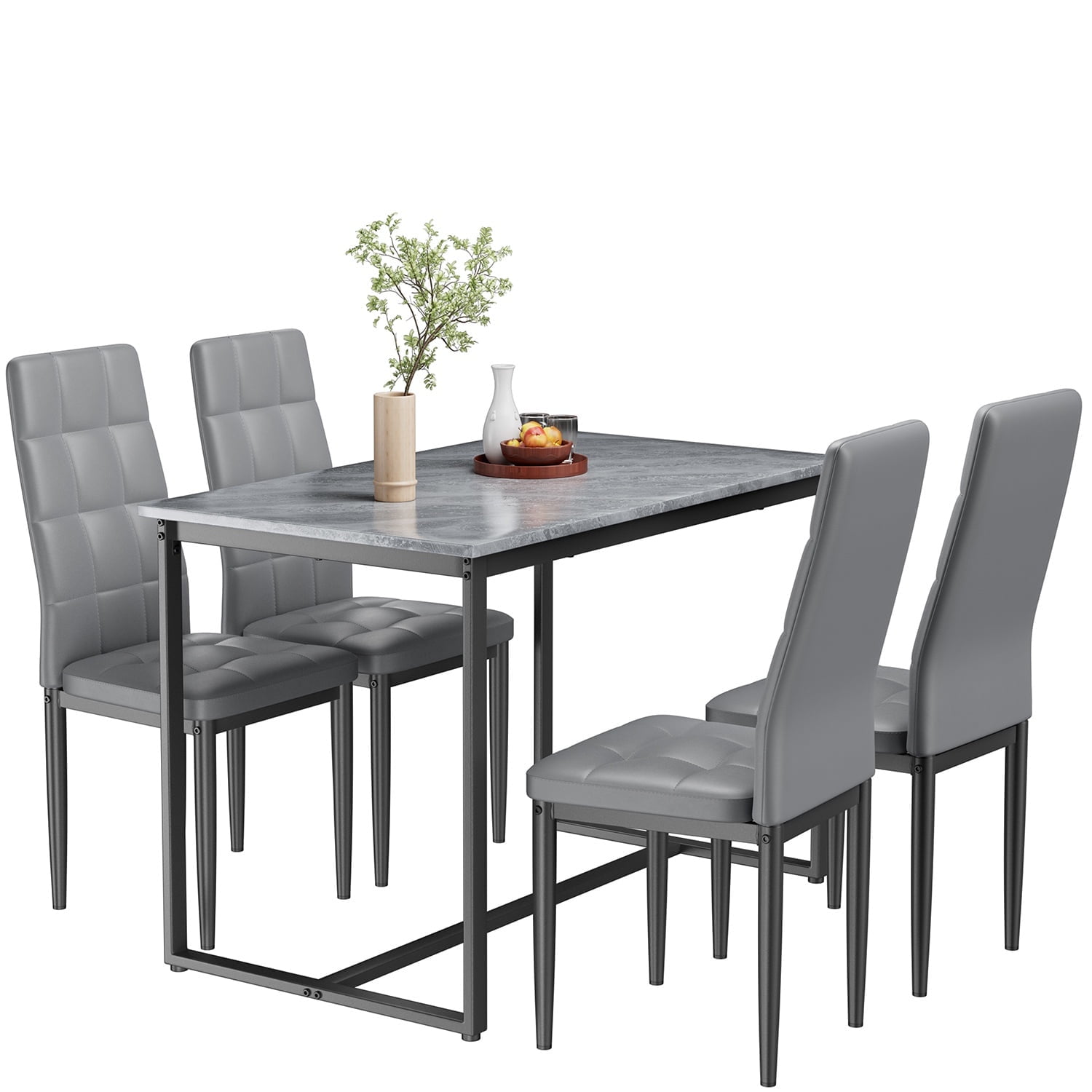 Seizeen's 4-Person Dining Set, Marble Top Table & Leather Chairs, Max ...