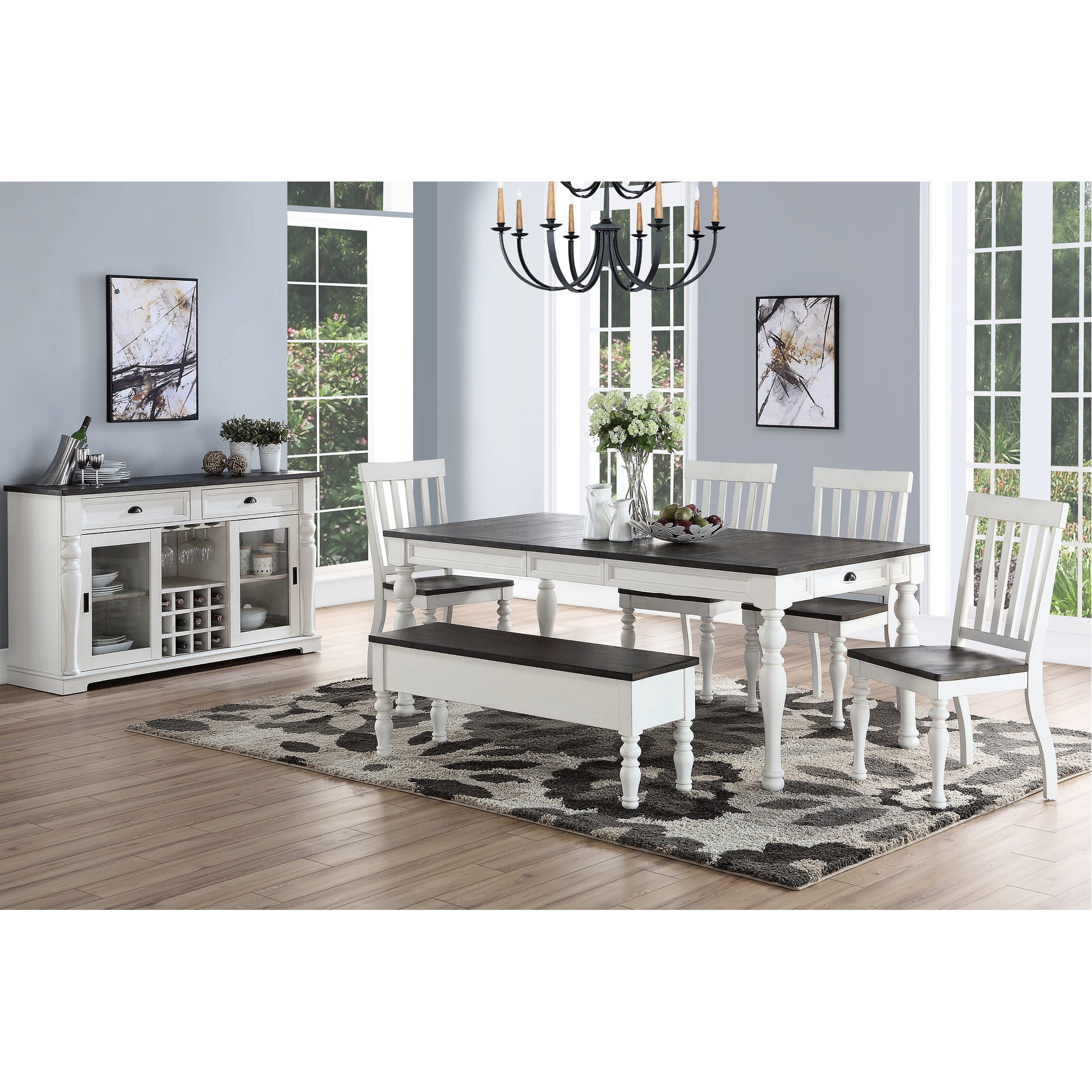 Dining Set with 6 Pieces | Table with Drawer for Dining, Server with ...